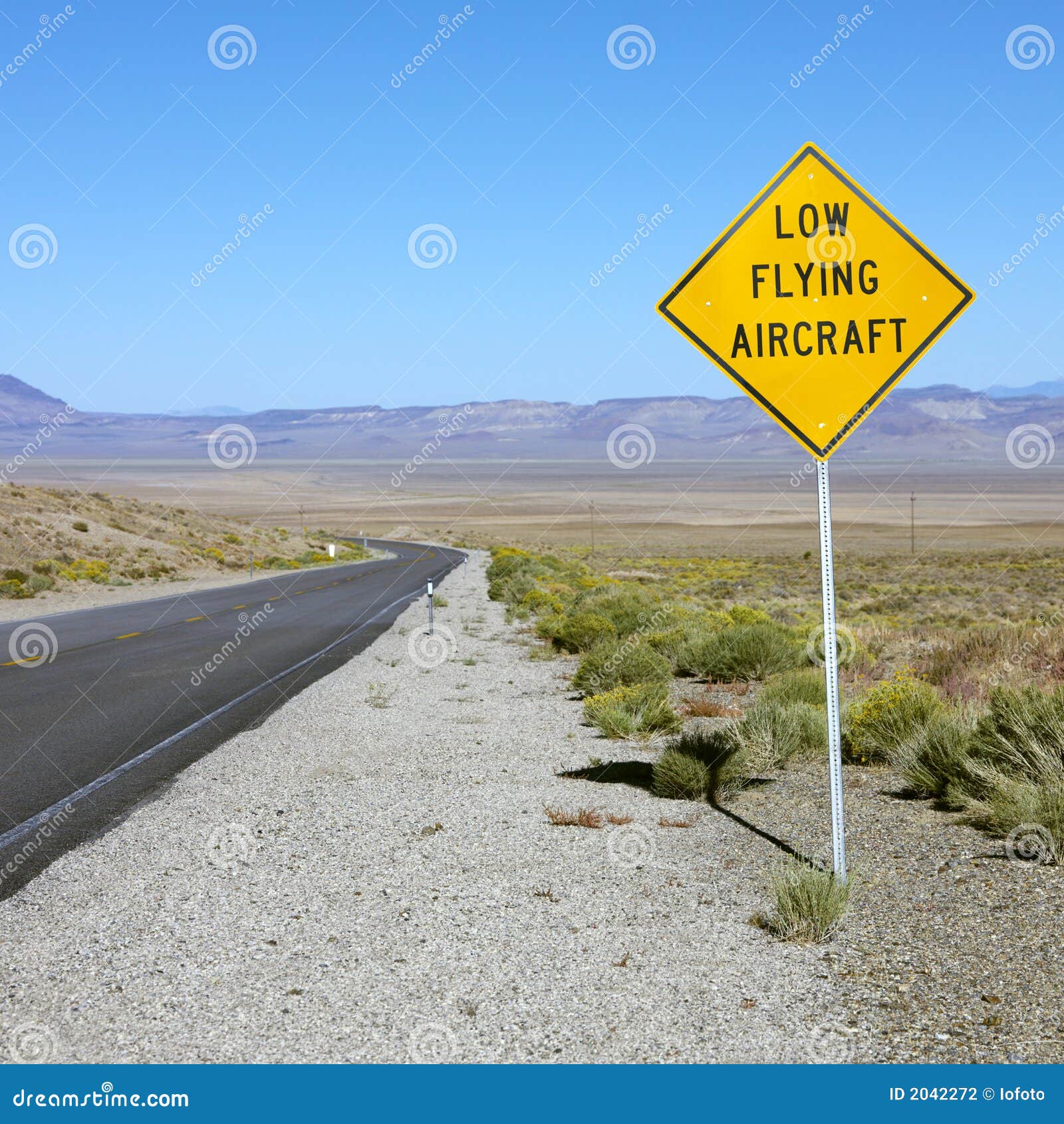 Low Flying Aircraft Sign on Highway. Stock Photo - Image of sign ...