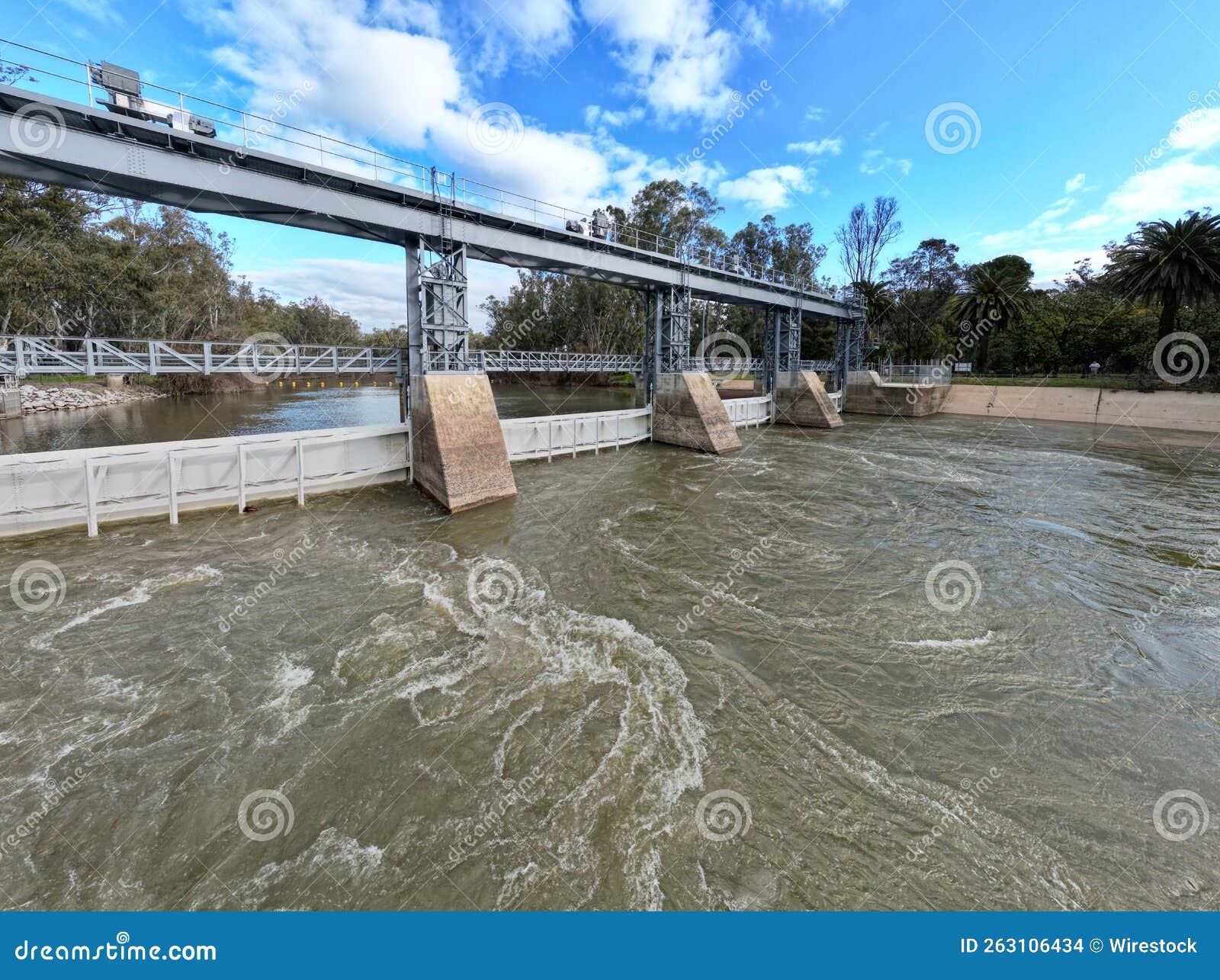 Low Head Dam on a River in the Park Stock Photo - Image of park ...