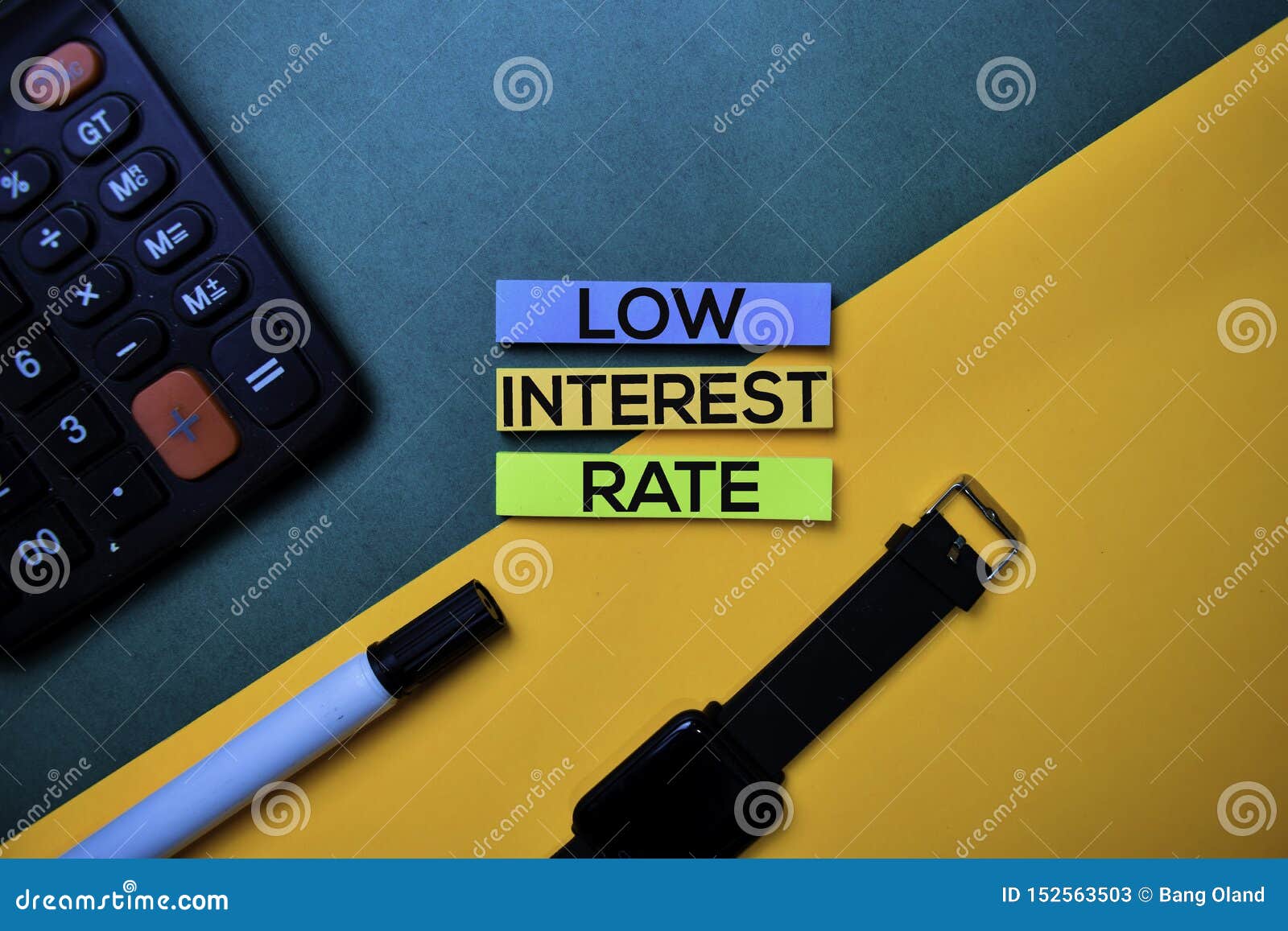 Low Interest Rate Text on Top View Color Table Background Stock Image ...
