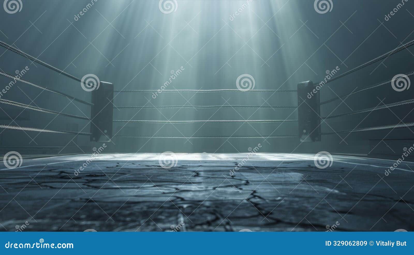 Low-key, Dramatic Scene of an Empty Boxing Ring. the Ring is Bathed in ...