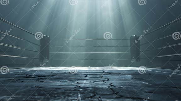 Low-key, Dramatic Scene of an Empty Boxing Ring. the Ring is Bathed in ...