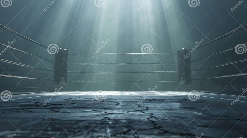 Low-key, Dramatic Scene of an Empty Boxing Ring. the Ring is Bathed in ...