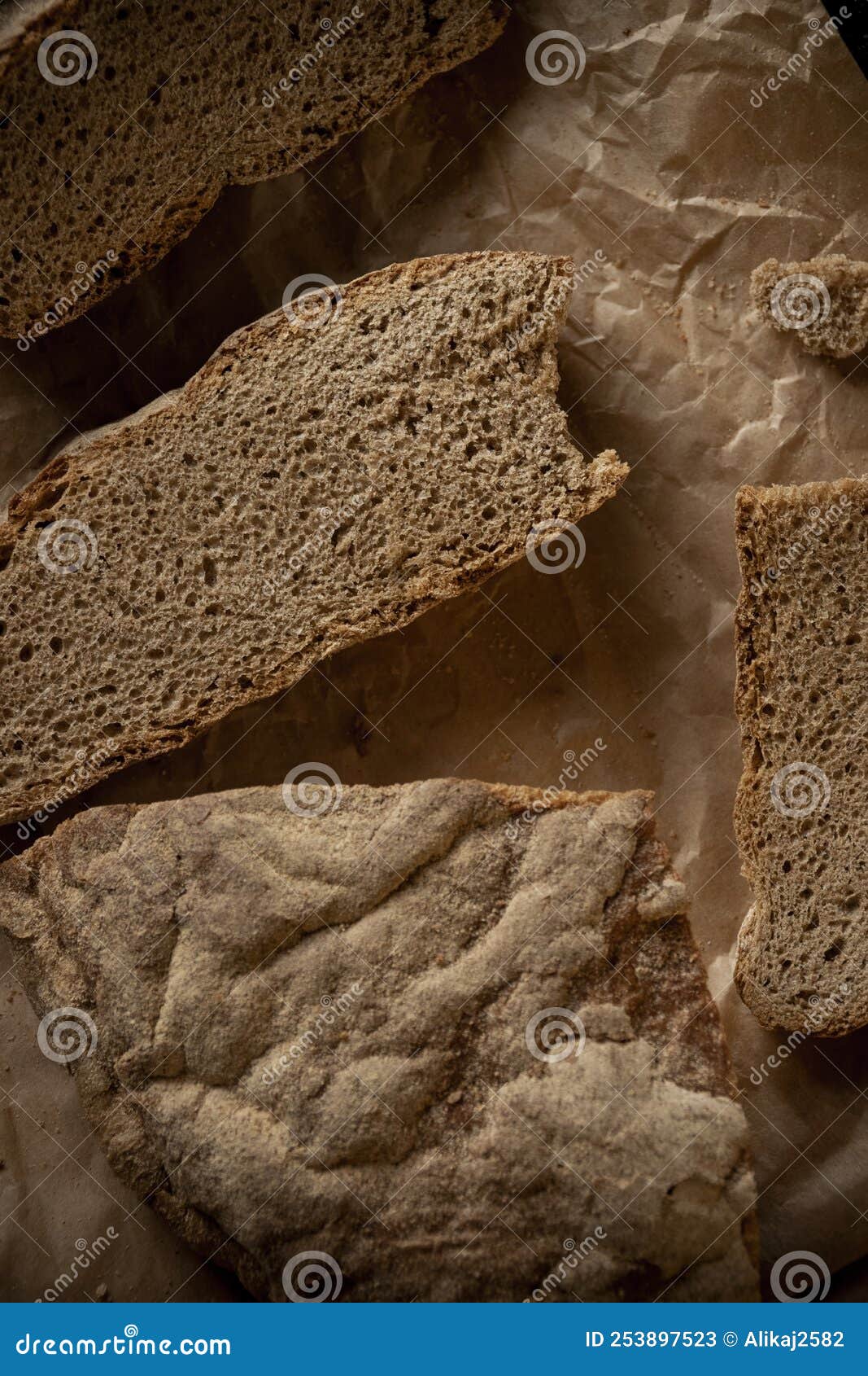 Low Key Food Photography. Black Rustic Bread on Dark Background Stock ...