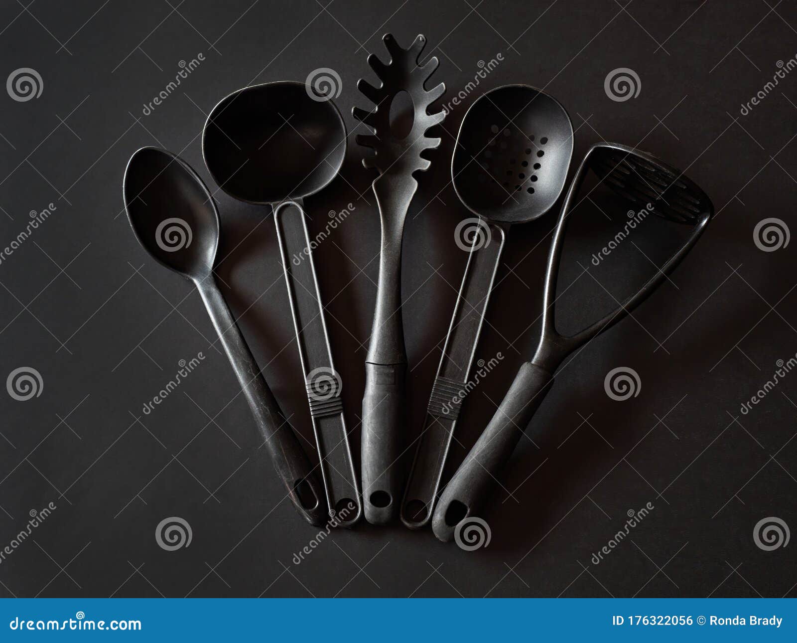 Black Kitchen Utensils on Black Stock Photo - Image of black ...