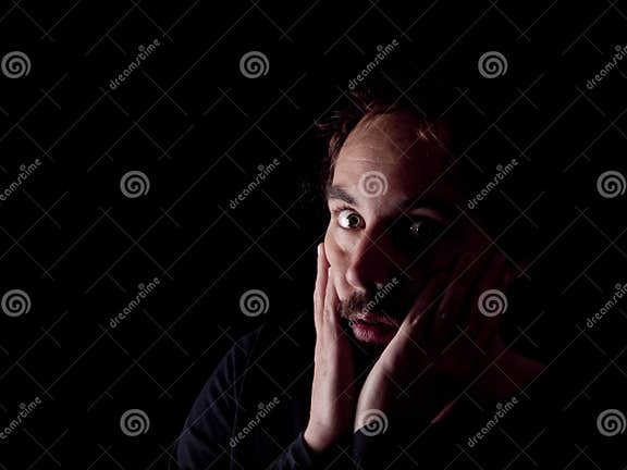 Low Key Image of a Shocked Bearded Man Stock Image - Image of ...