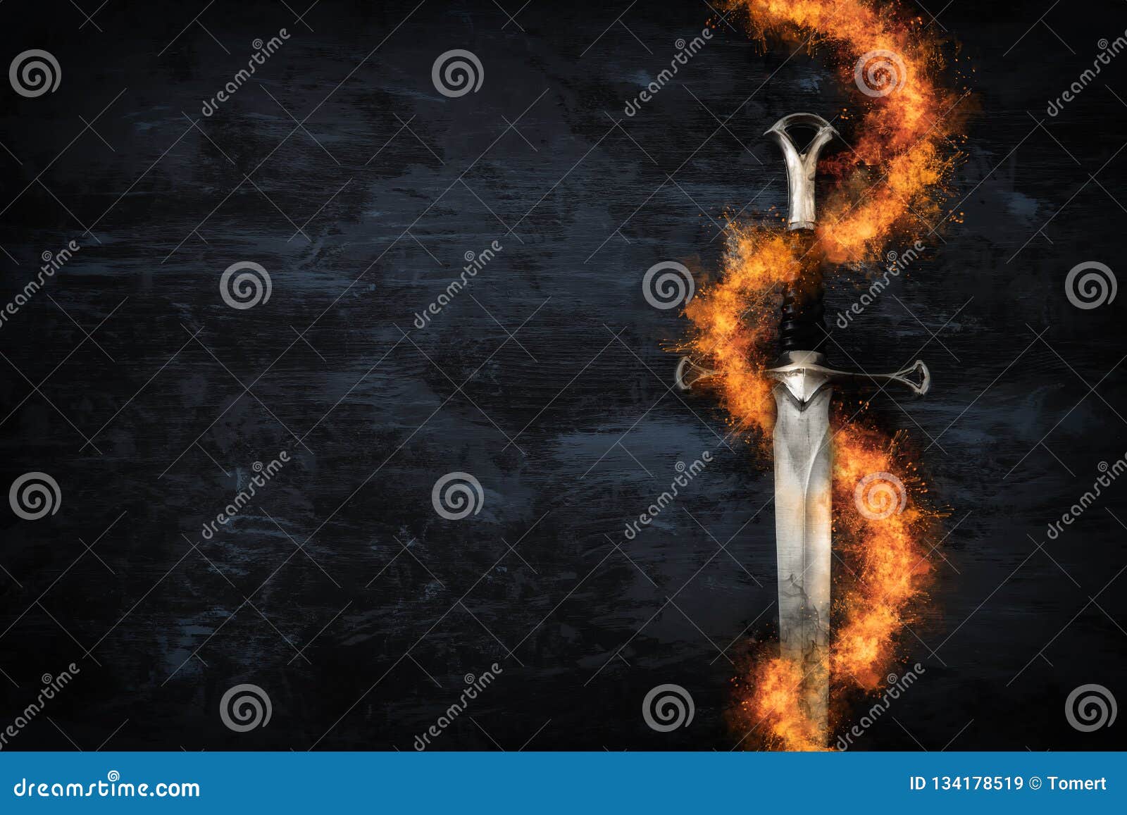 Low Key Image of Silver Sword in the Flames of Fire. Fantasy Medieval ...