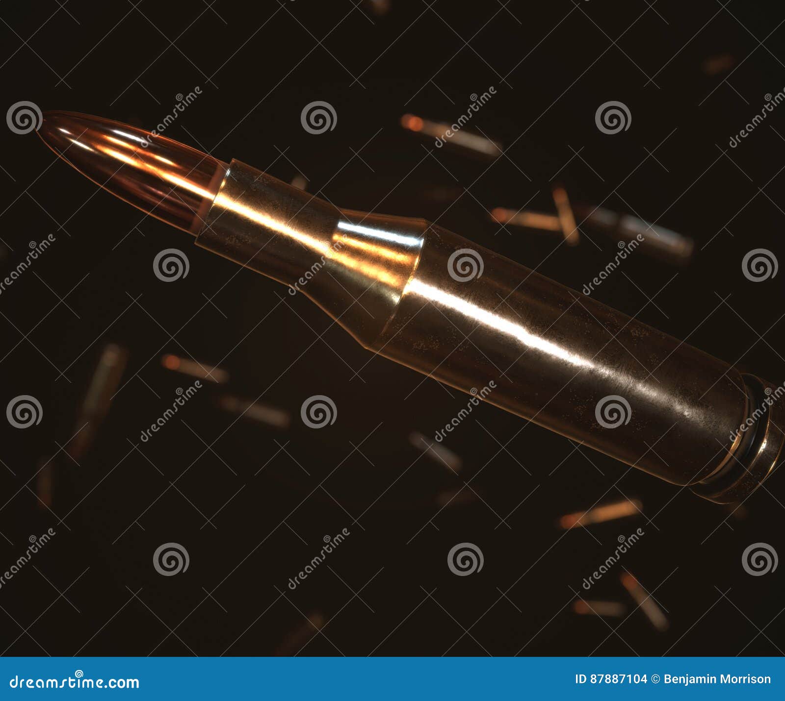 Ominously Lit Rifle Bullet Floating in Black Space Stock Illustration ...