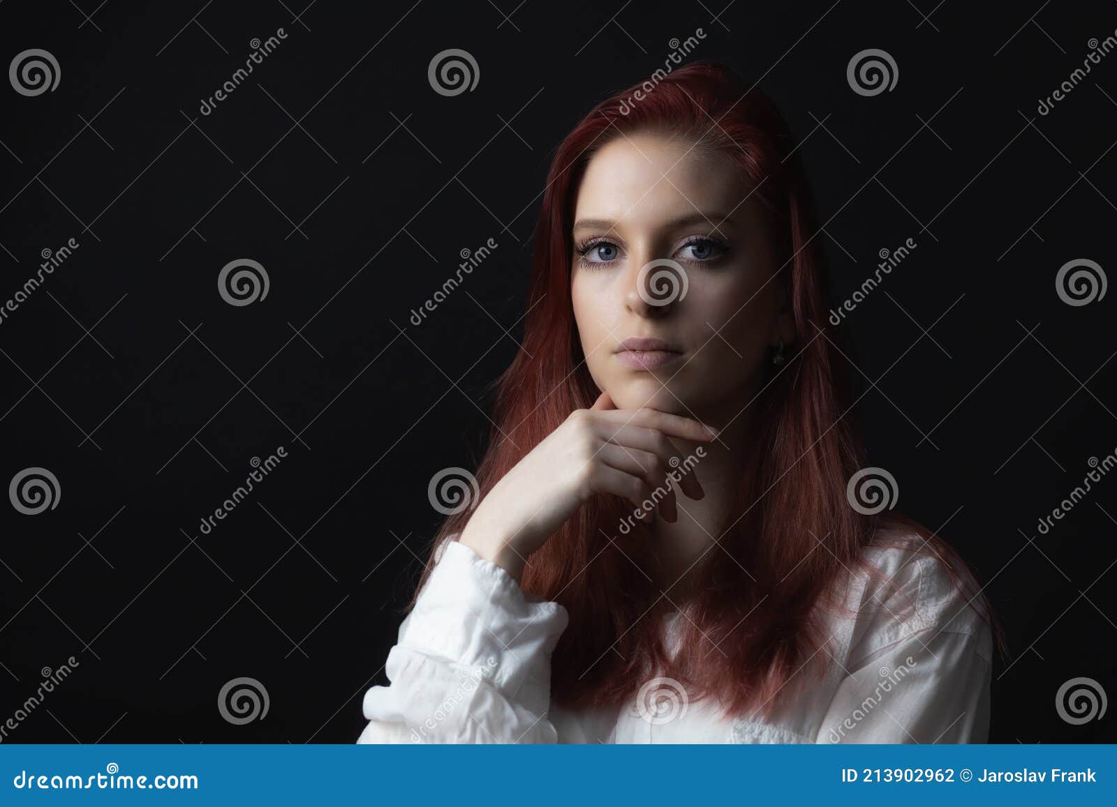 Low Key Portrait of Pensive Young Woman Stock Photo - Image of redhead ... Low Key Portrait of Pensive Young Woman Stock Photo - Image of redhead ...