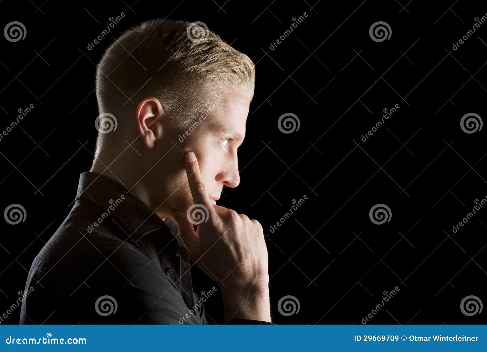 Low Key Profile Portrait of Young Serious Man. Stock Image - Image of ...