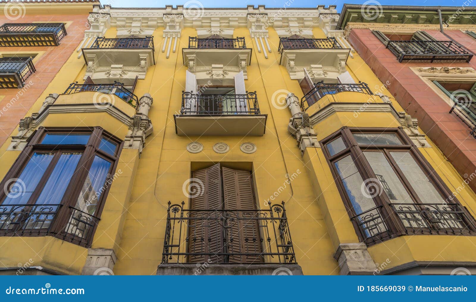 Low Level View of Typical Building Balconies in Madrid, Spain Editorial ...