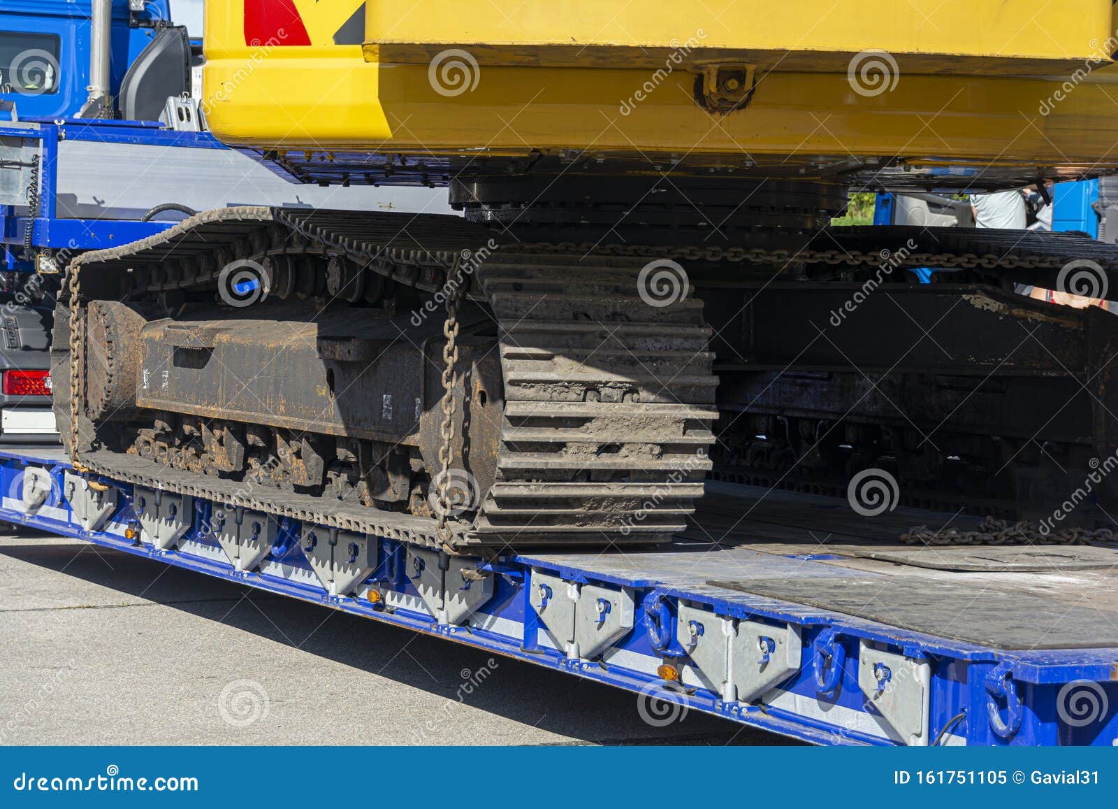 Low Loader Trailer with Crawler Excavator, Close-up Stock Image - Image ...