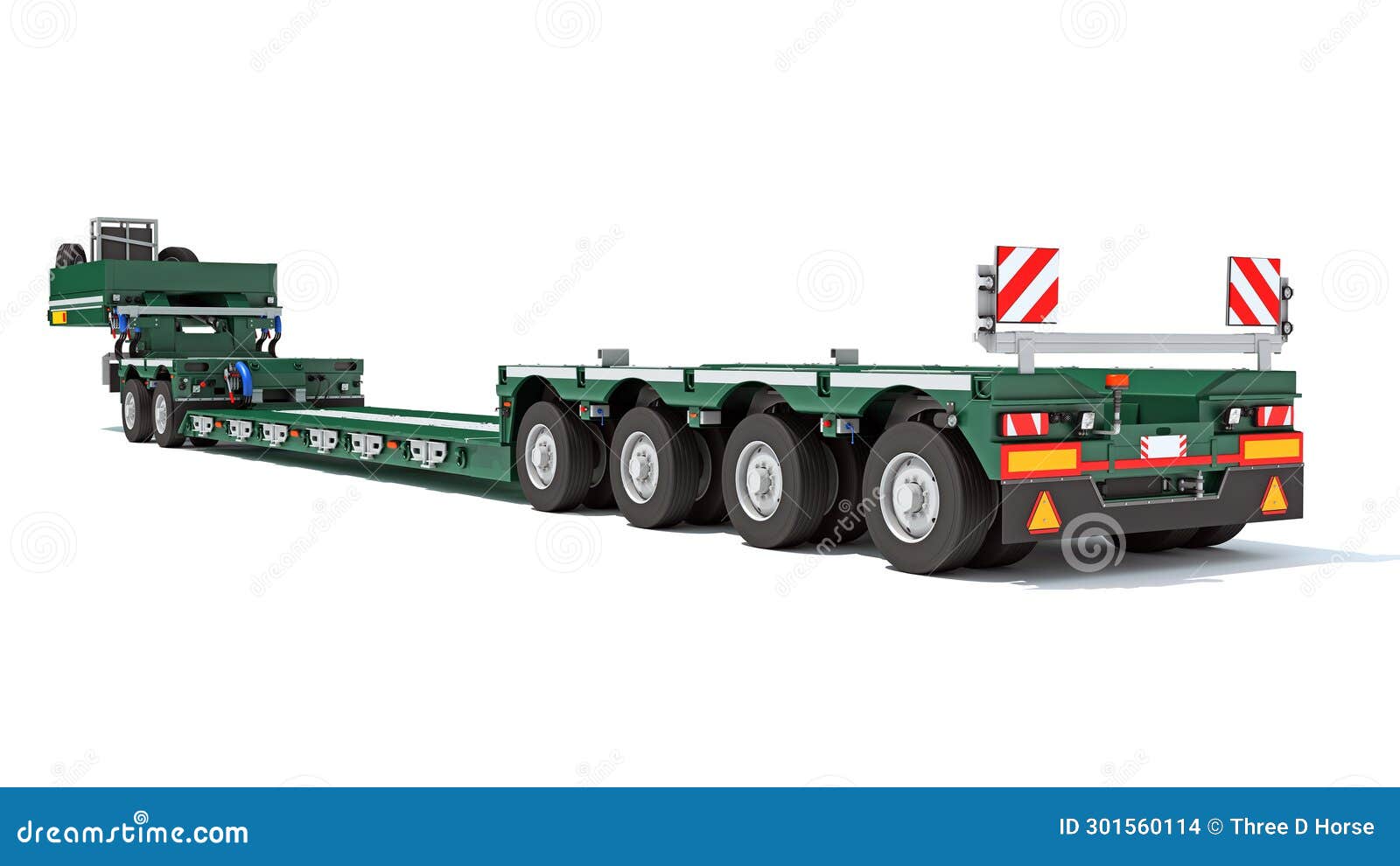 Low Loader Trailer 3D Rendering on White Background Stock Illustration ...