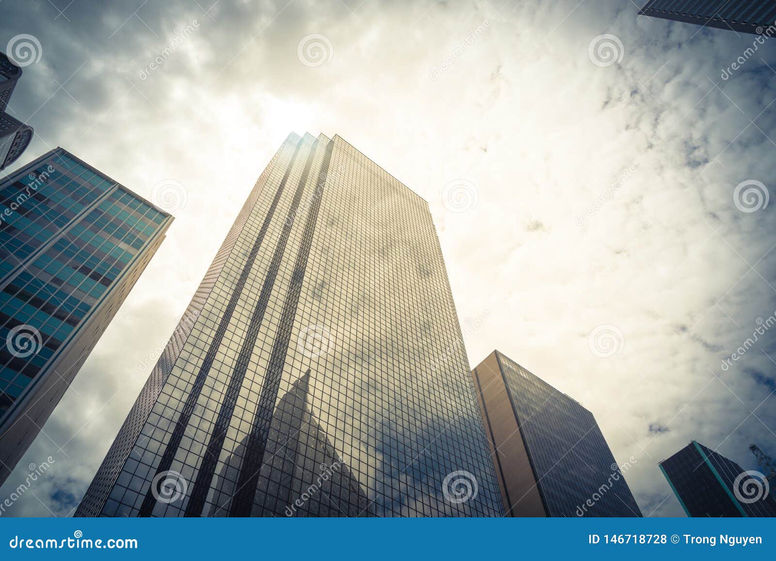 Low Perspective Angle View of Dallas Skylines with Cloud Blue Sky Stock ...