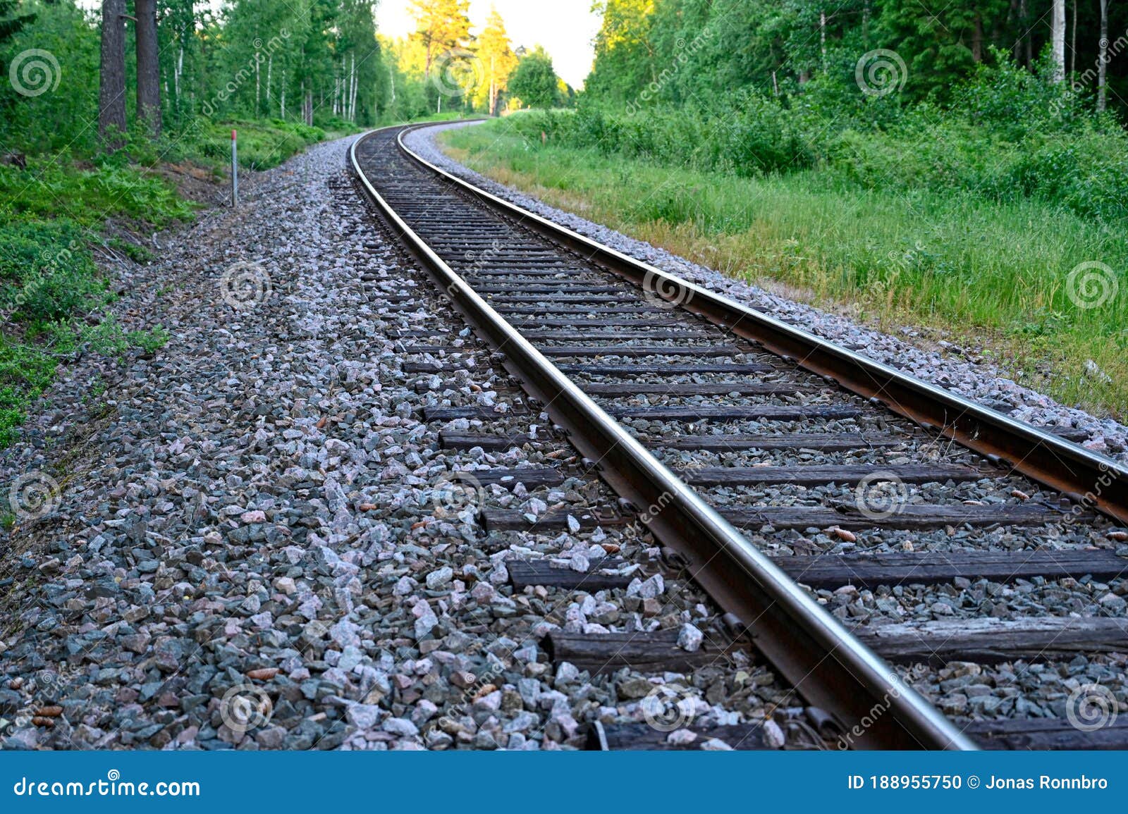 Bend Rail Railway Aerial View. Railroad Top View In The Evening Stock ...