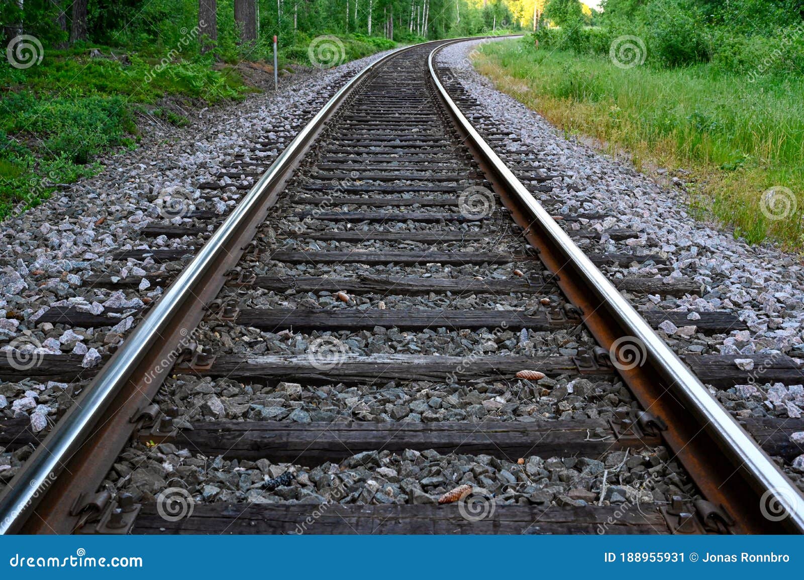 Low Perspective of Rail Tracks into a Bend Stock Image - Image of ...