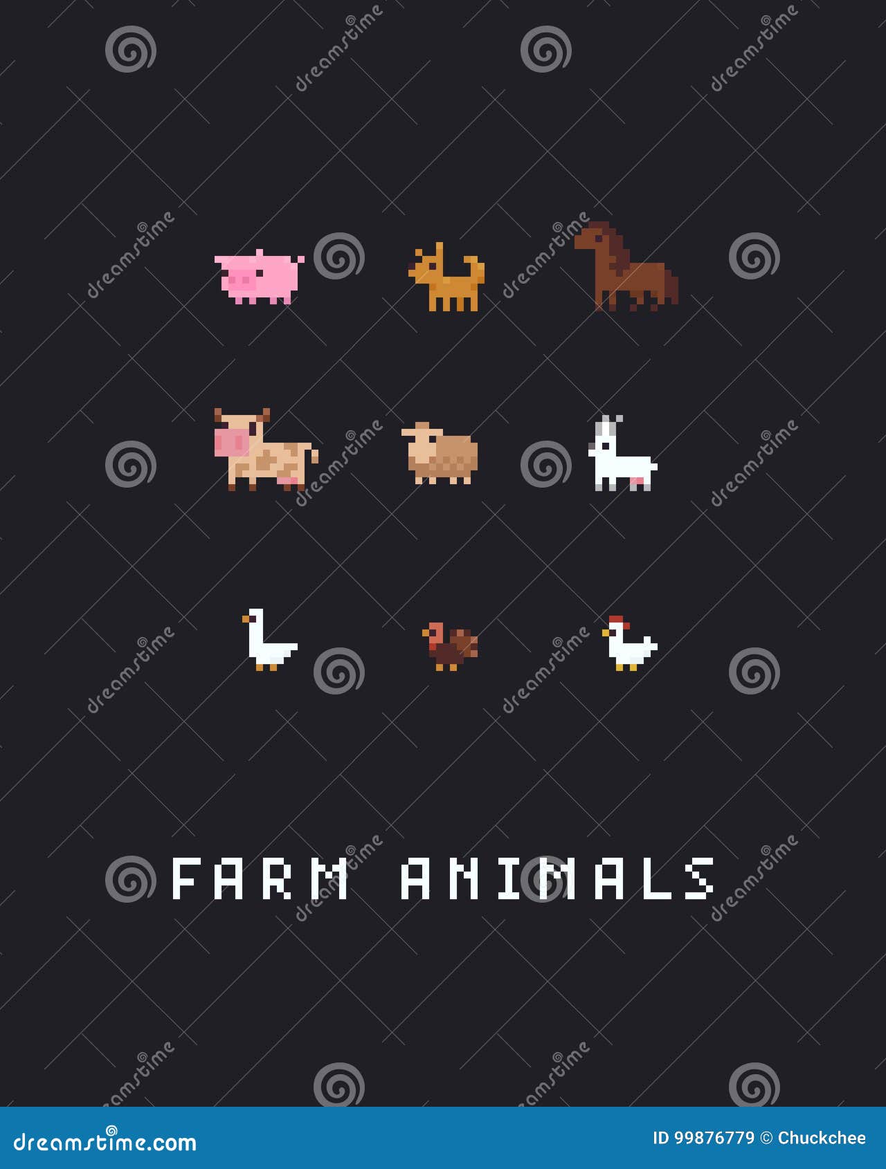 Pixel Art Farm Animals stock vector. Illustration of goose - 99876779