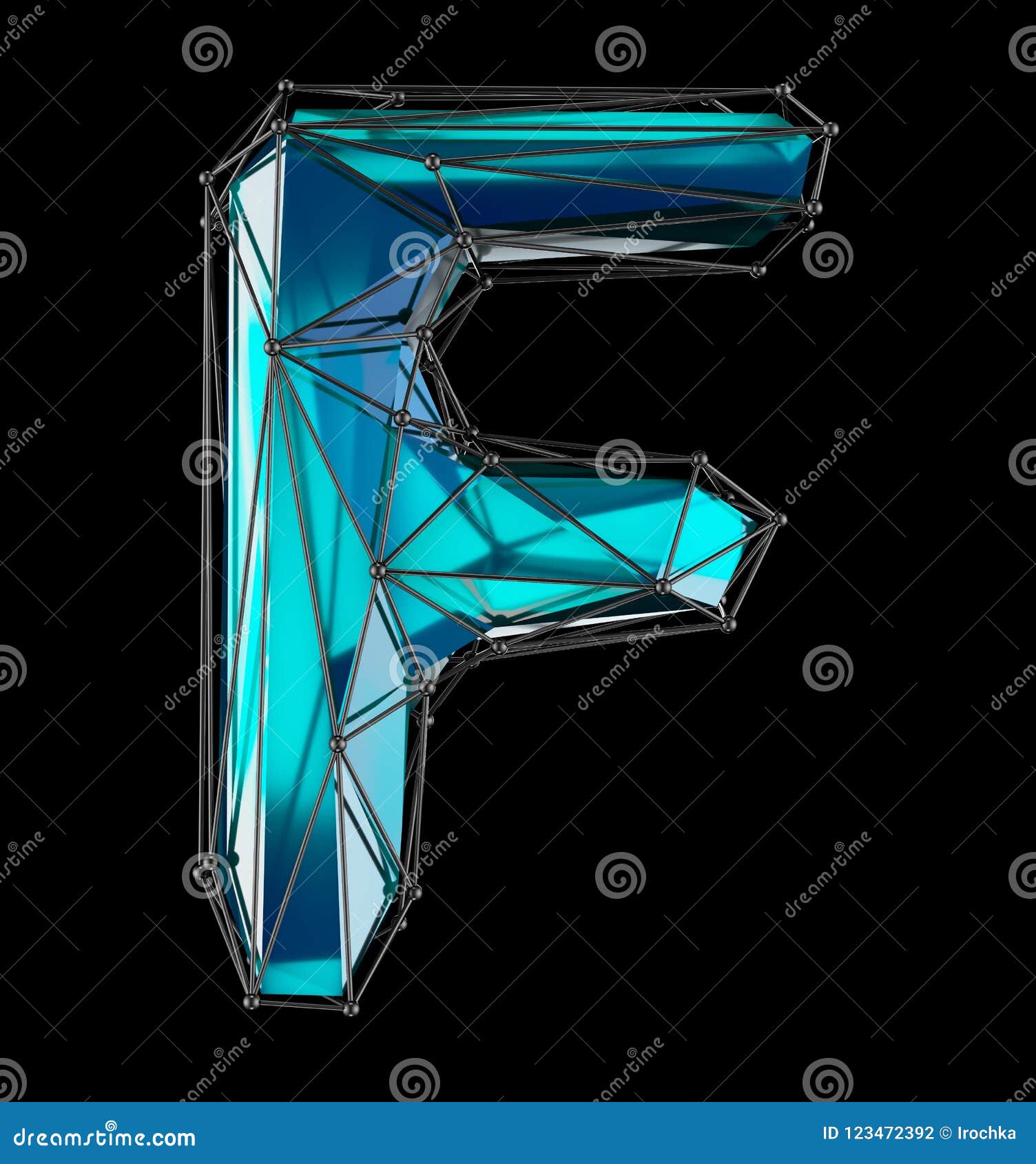 Low Poly Alphabet Letter F. Blue Color Isolated Black Stock ...