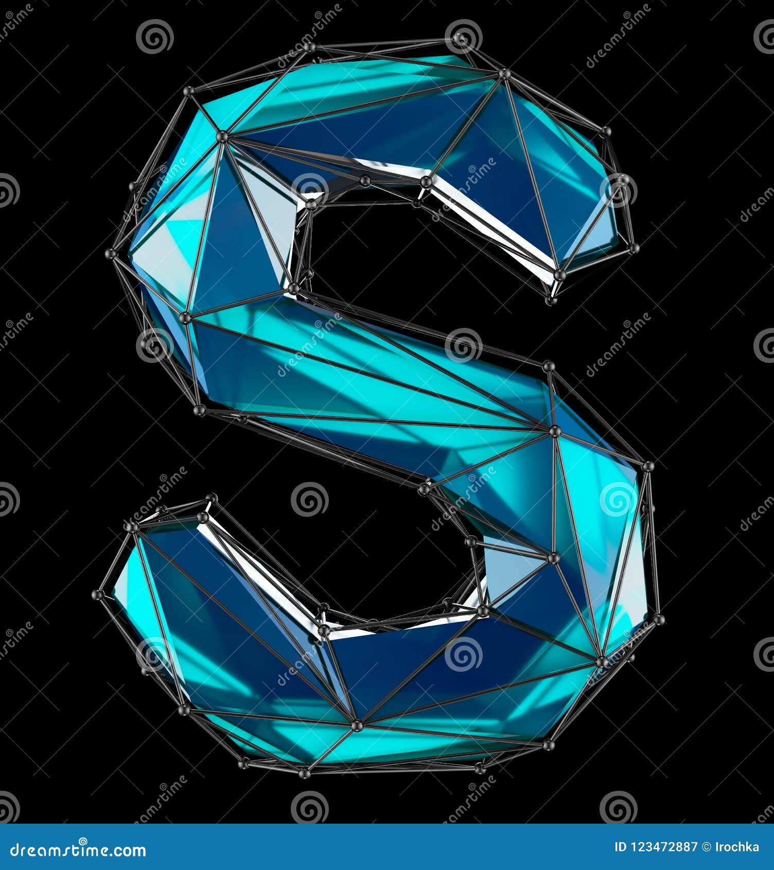 Low Poly Alphabet Letter S. Blue Color Isolated Black Stock ...