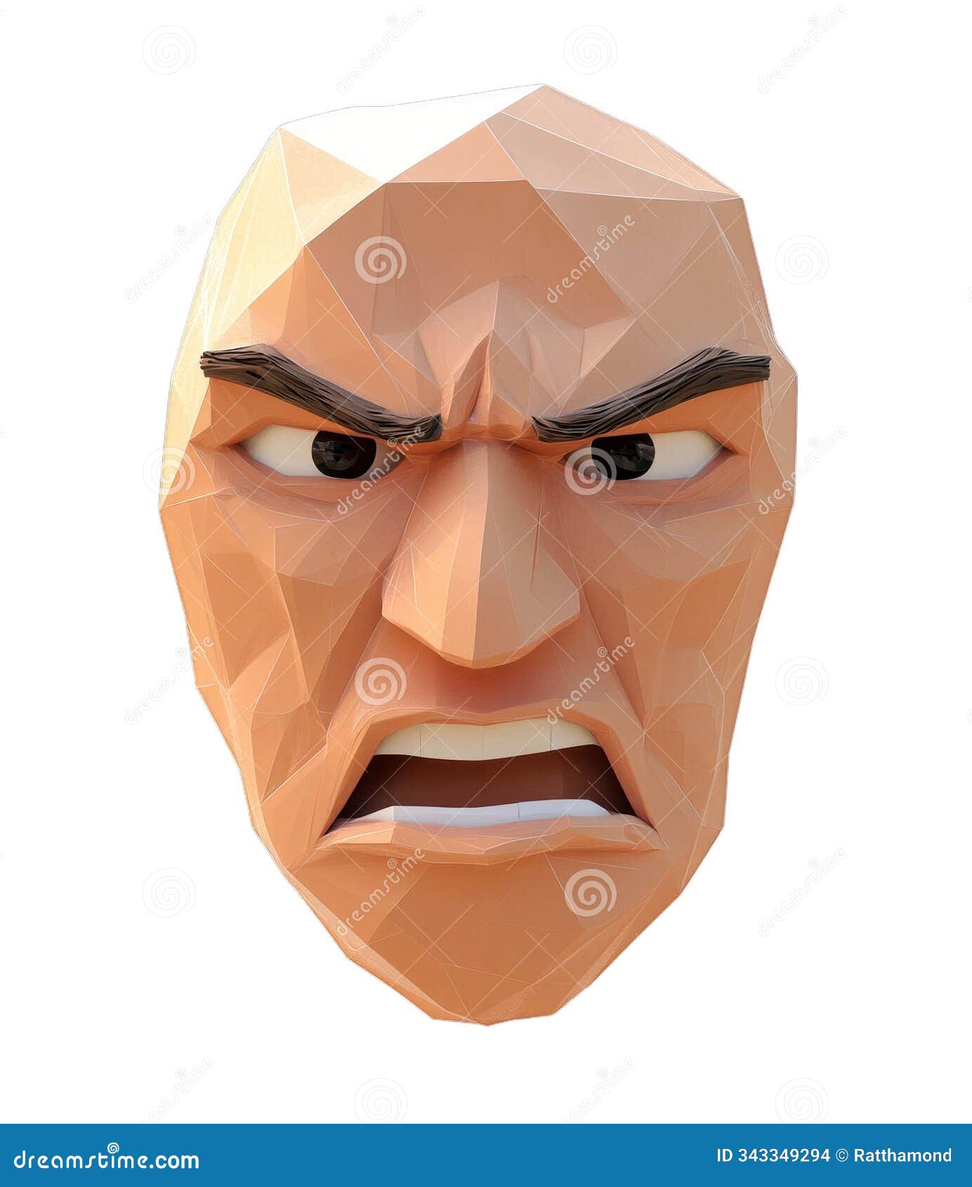 A Low-poly, Angry Face Is Shown In A Front View, Isolated On A ...
