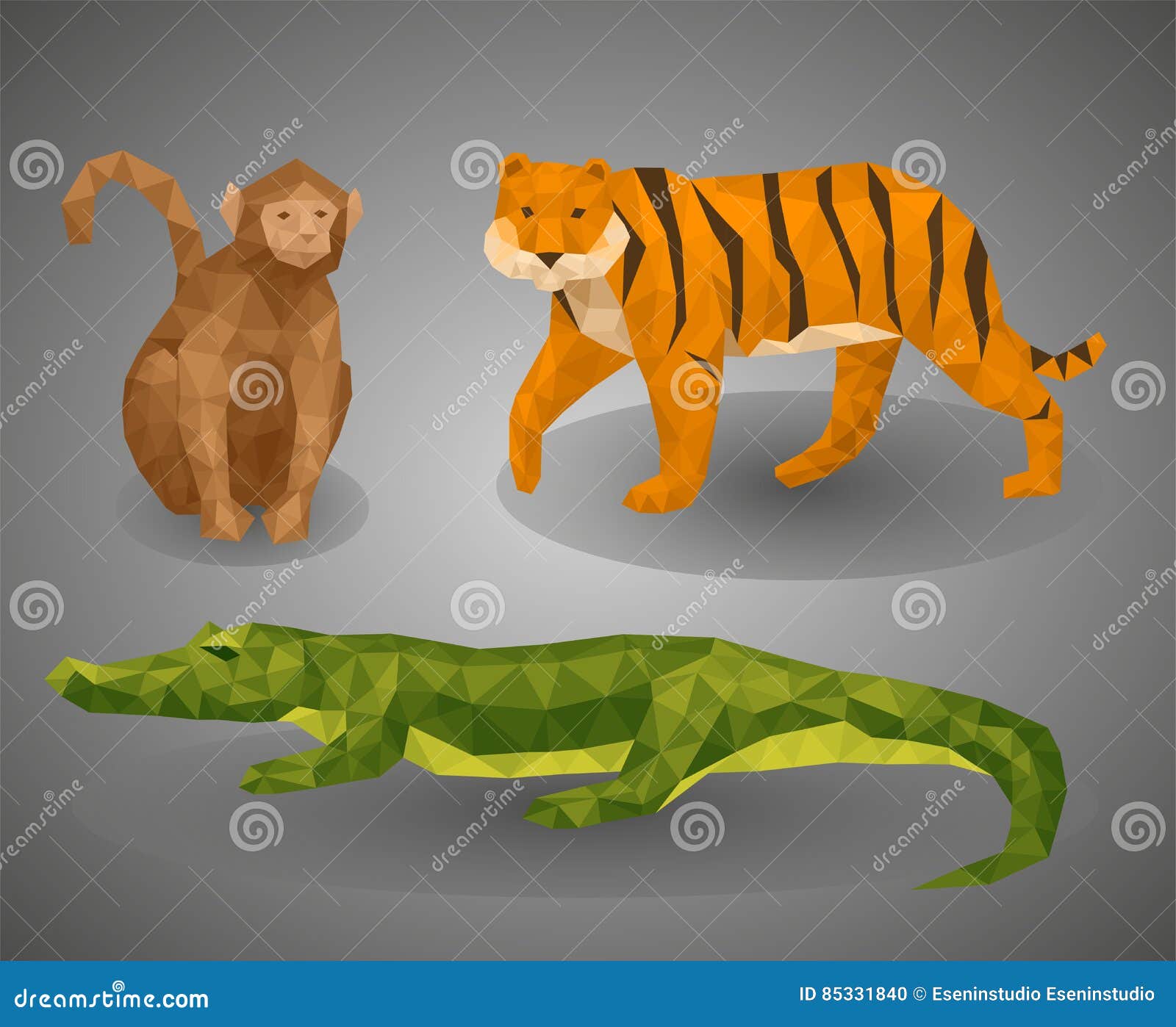Low Poly Animal Tropic Compilation. Vector Illustration Set in ...