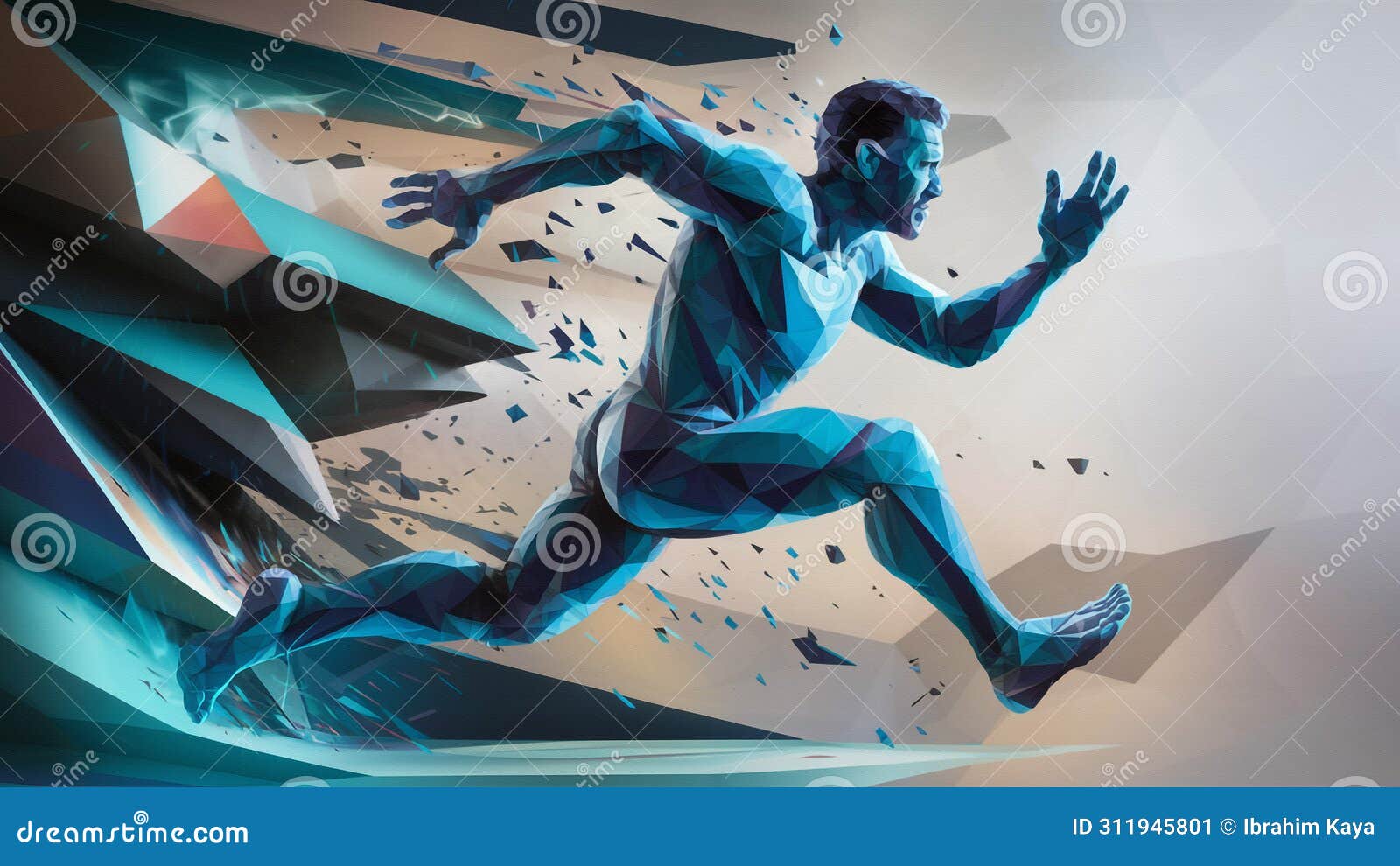Low Poly Animation. an Abstract Polygonal Human Figure Running in ...