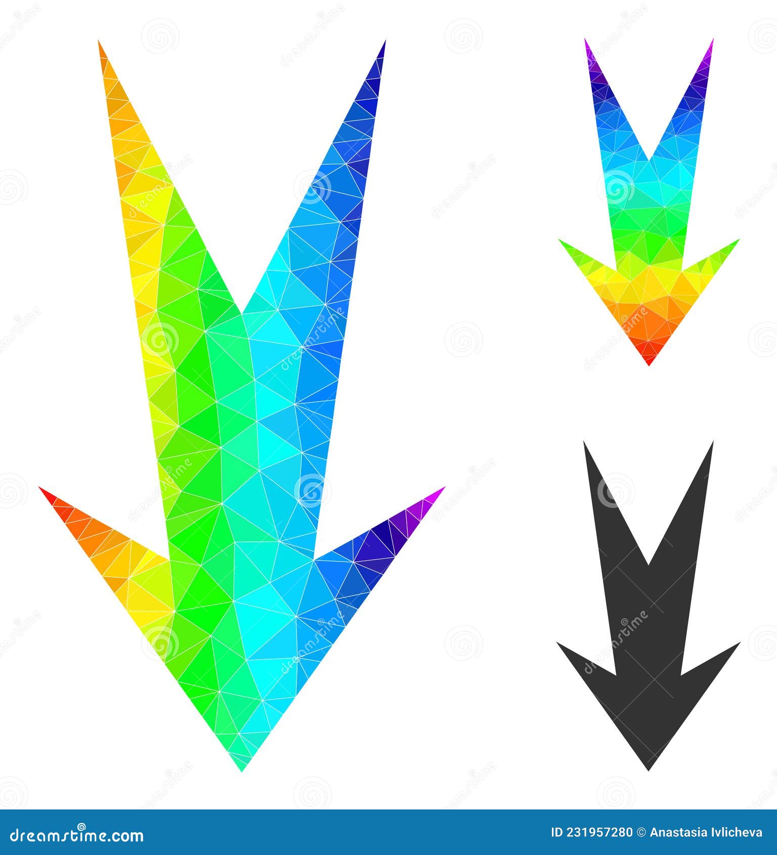 Vector Triangle Filled Arrow Down Icon with Spectral Colored Gradient ...