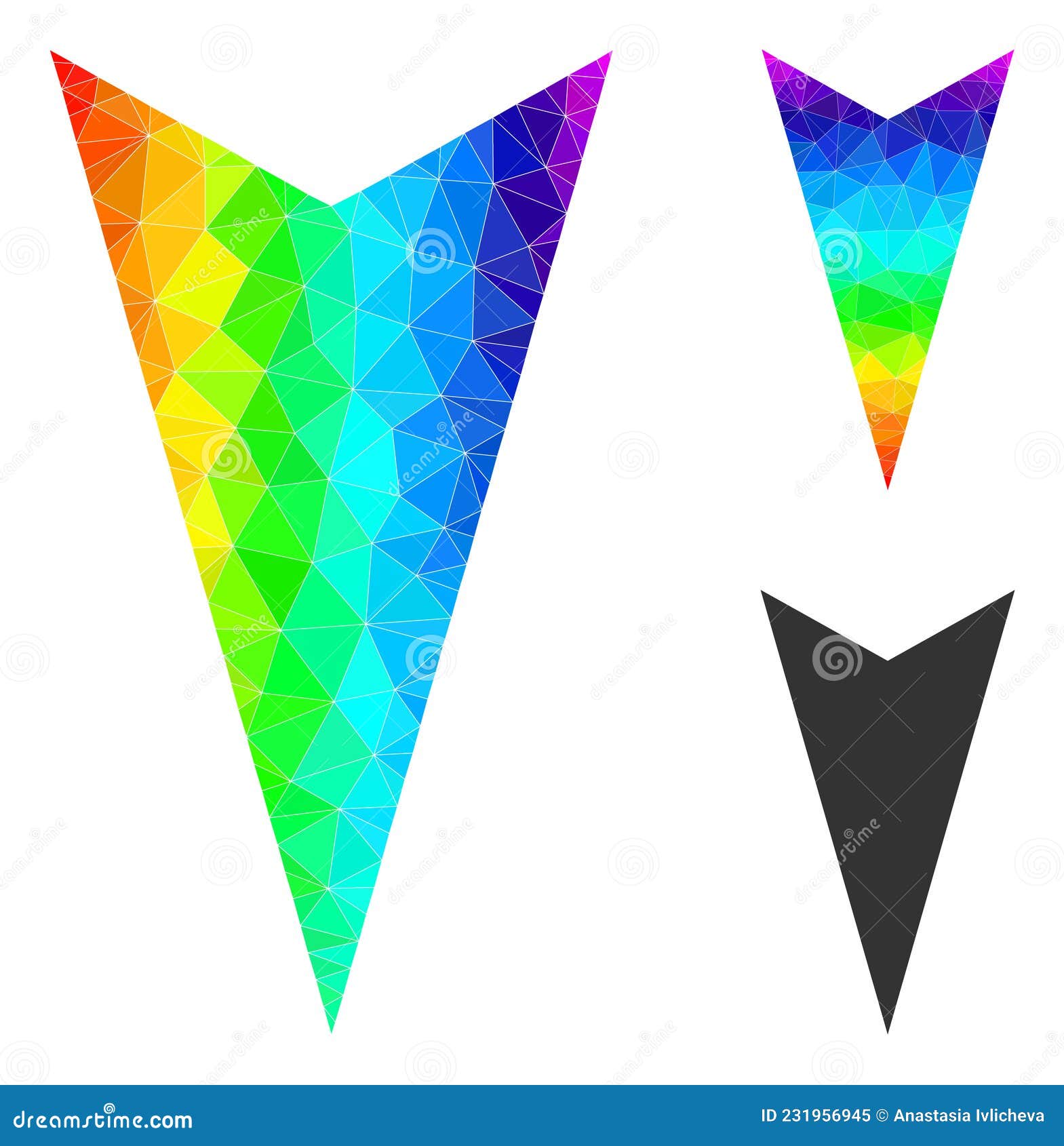 Vector Polygonal Arrowhead Down Icon with Rainbow Gradient Stock Vector ...