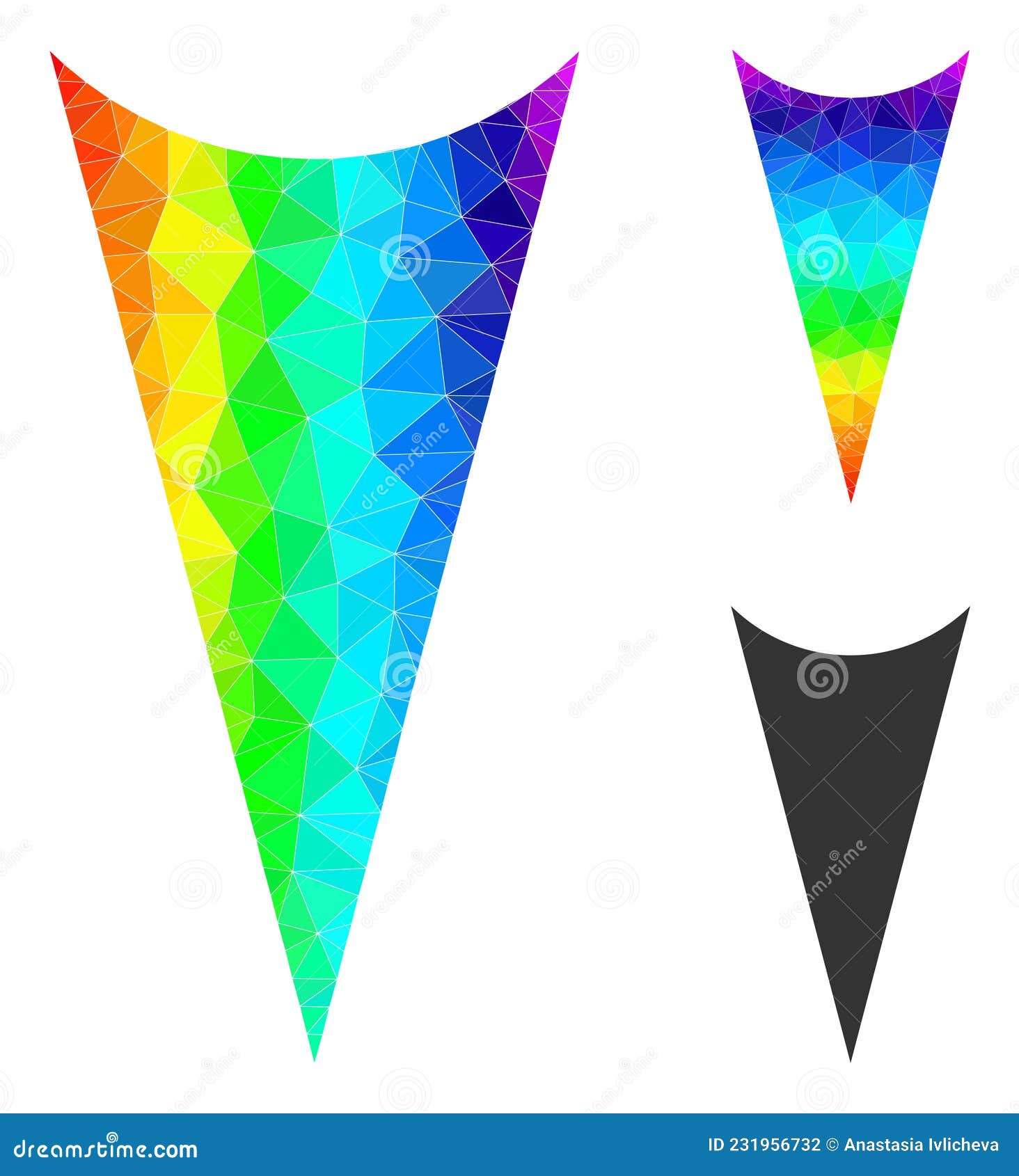 Vector Triangle Filled Arrowhead Down Icon with Spectral Colored ...