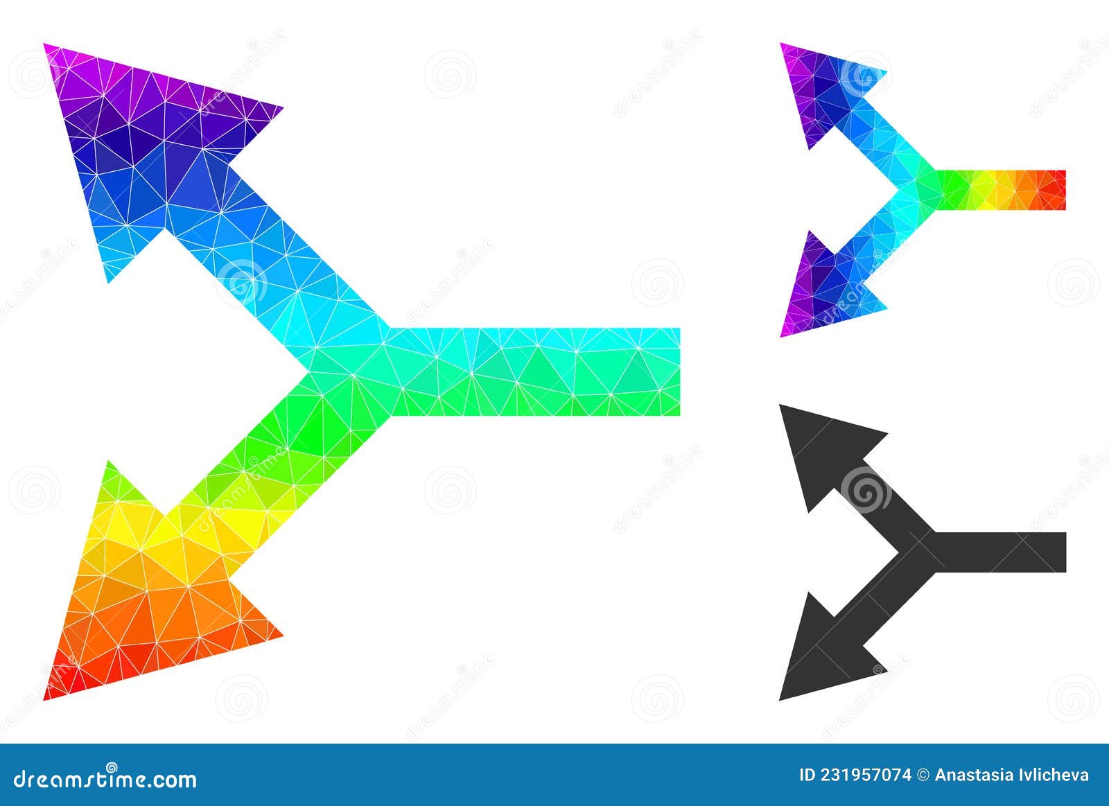 Vector Triangle Filled Bifurcation Arrow Left Icon with Rainbow ...