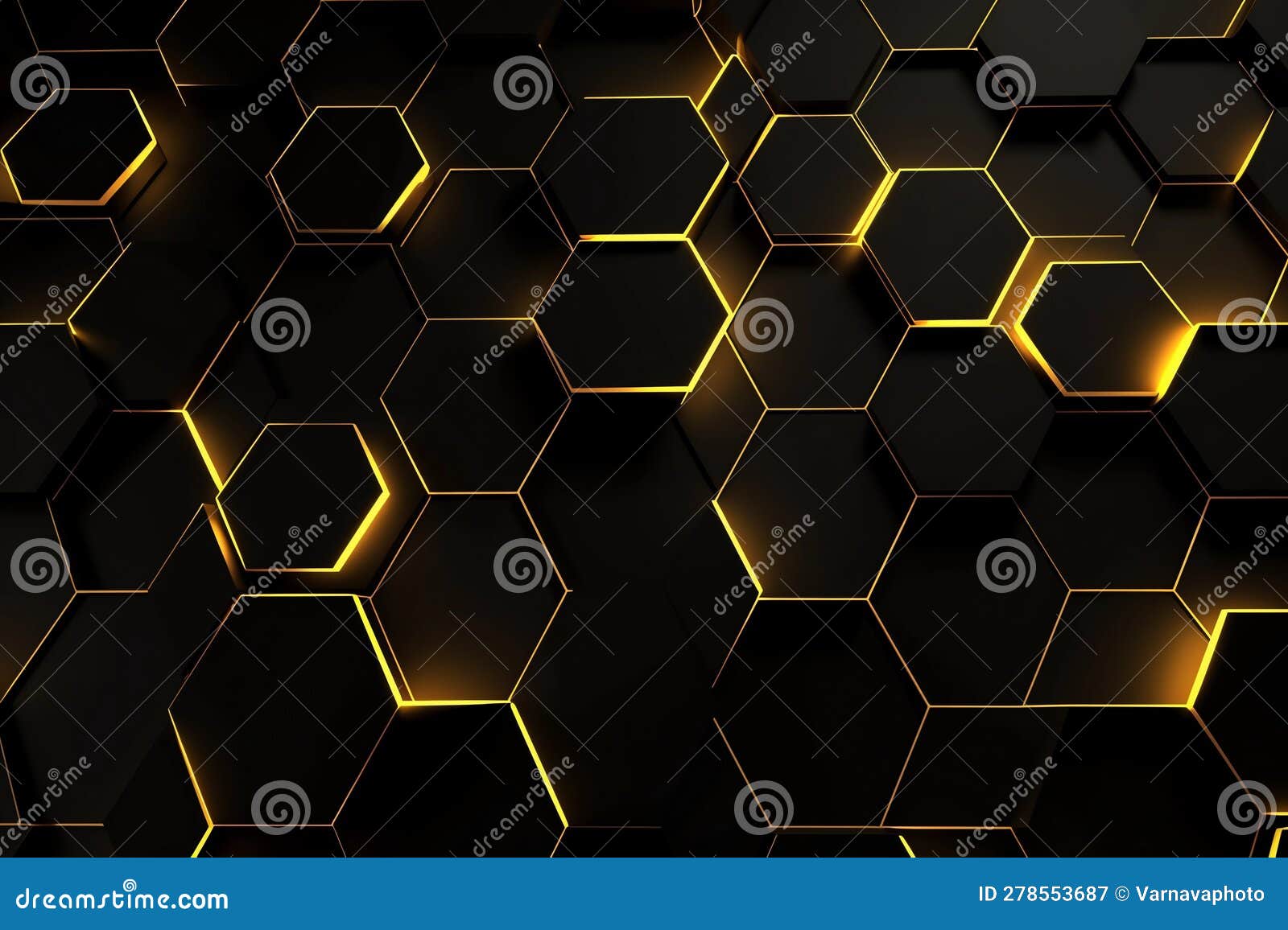 Low Poly Black Hexagons with a Luminous Yellow Glow. AI Generated ...