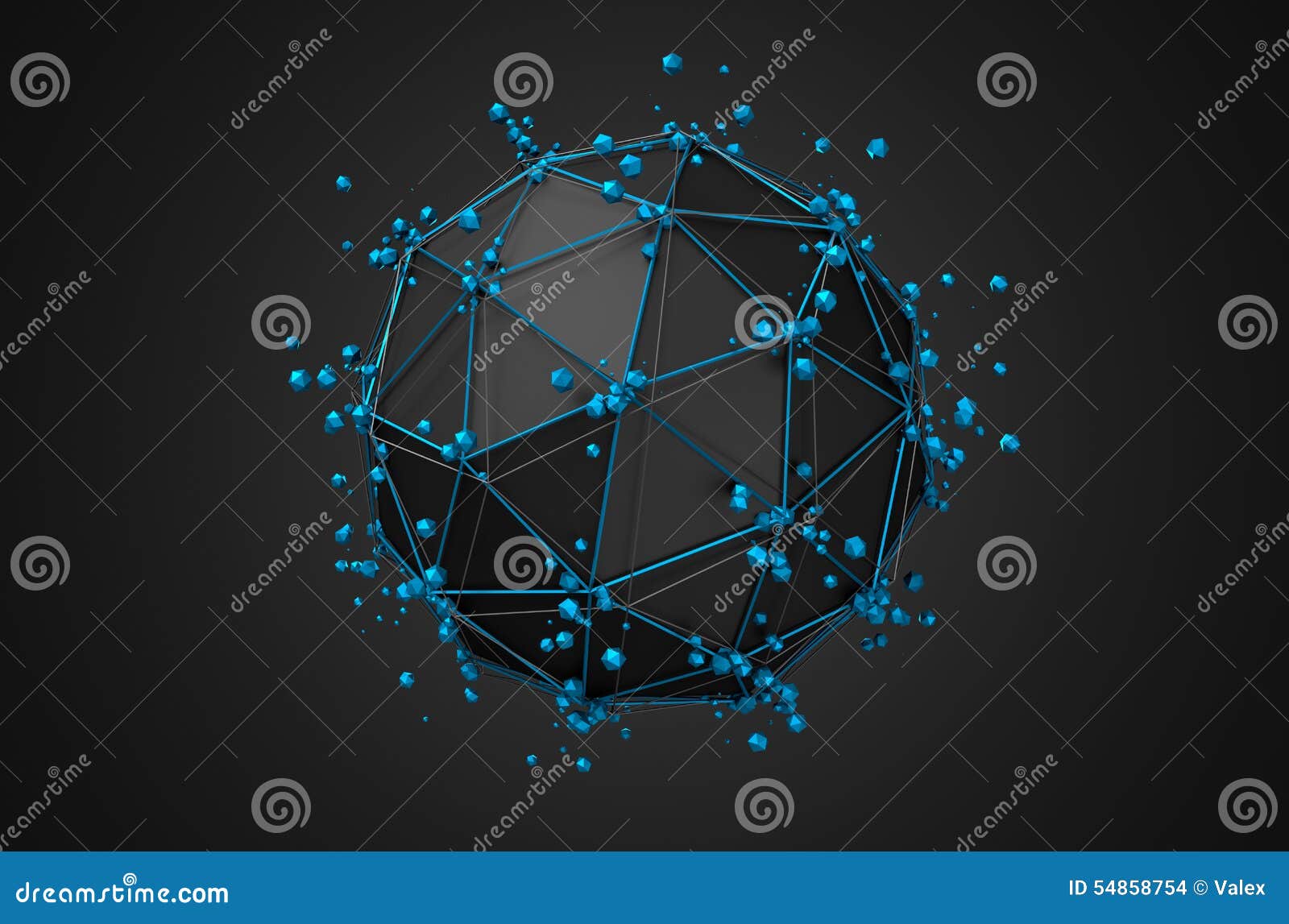 Low Poly Black Sphere with Chaotic Structure Stock Illustration ...