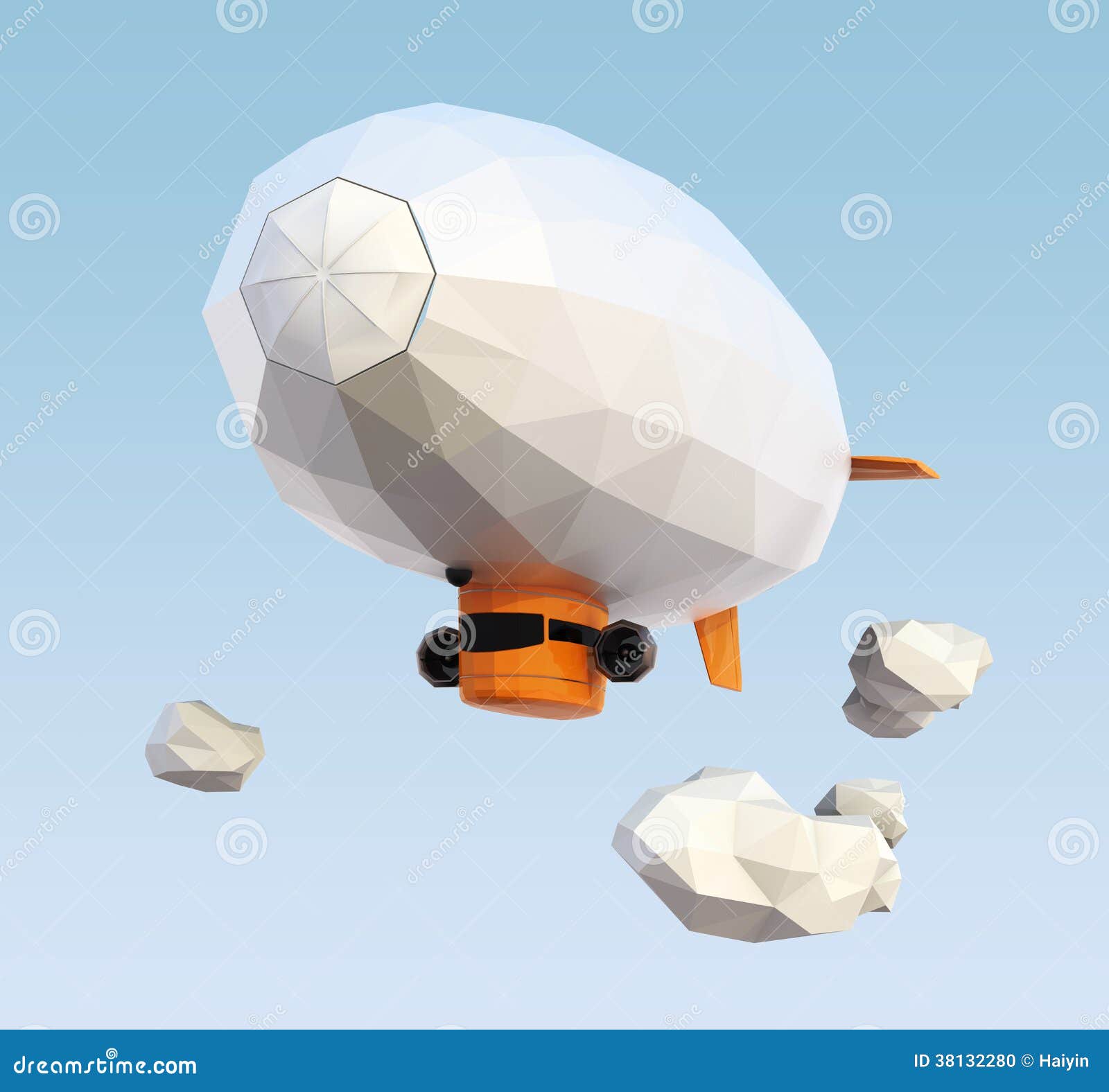 Low Poly Blimp Flying in the Sky Stock Photo - Image of hover, banner ...