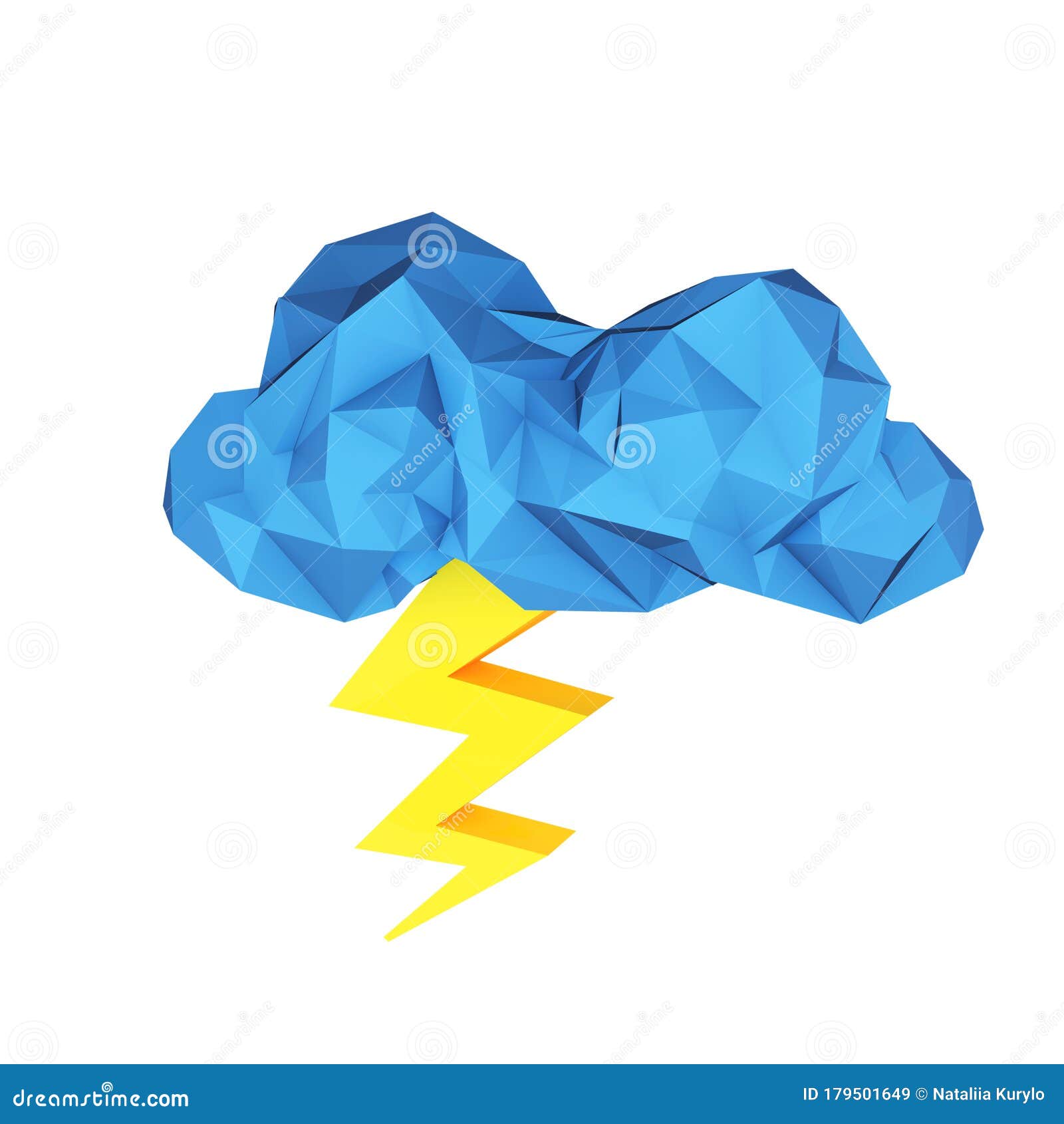 Low Poly Blue Cloud with Lightning, on a White Background, Weather Icon ...