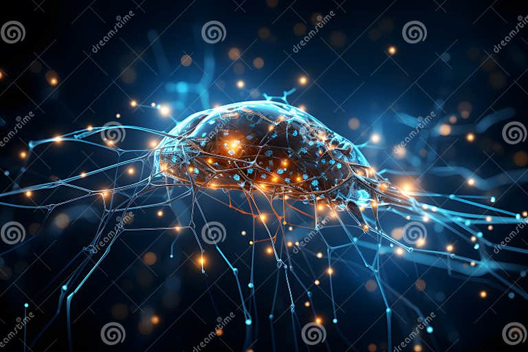 Human Brain with Connection Dots and Lines Stock Image - Image of ...