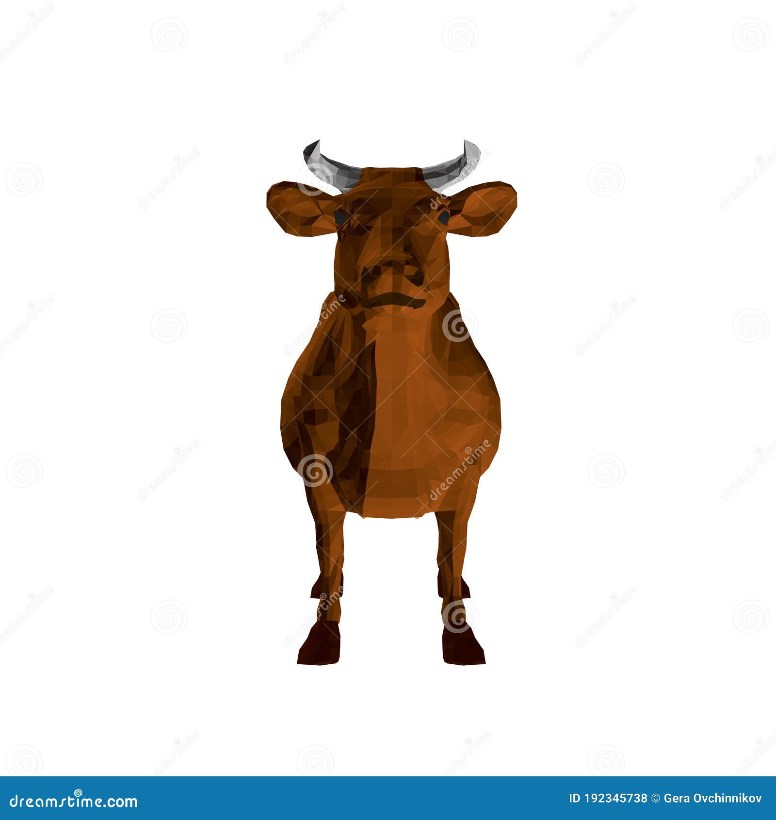 Low Poly Brown Cow. Front View. 3D Stock Vector - Illustration of ...