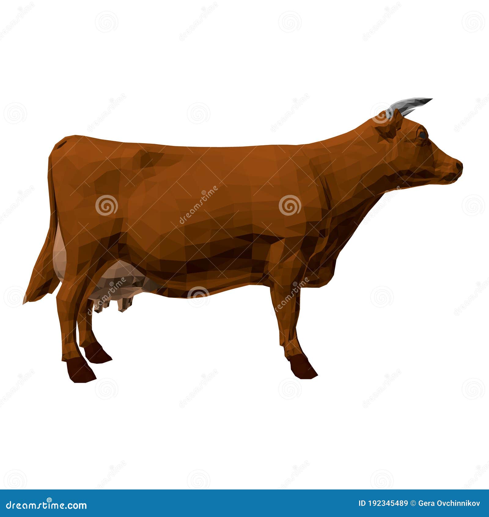 Low Poly Brown Cow. Side View. 3D Stock Vector - Illustration of ...