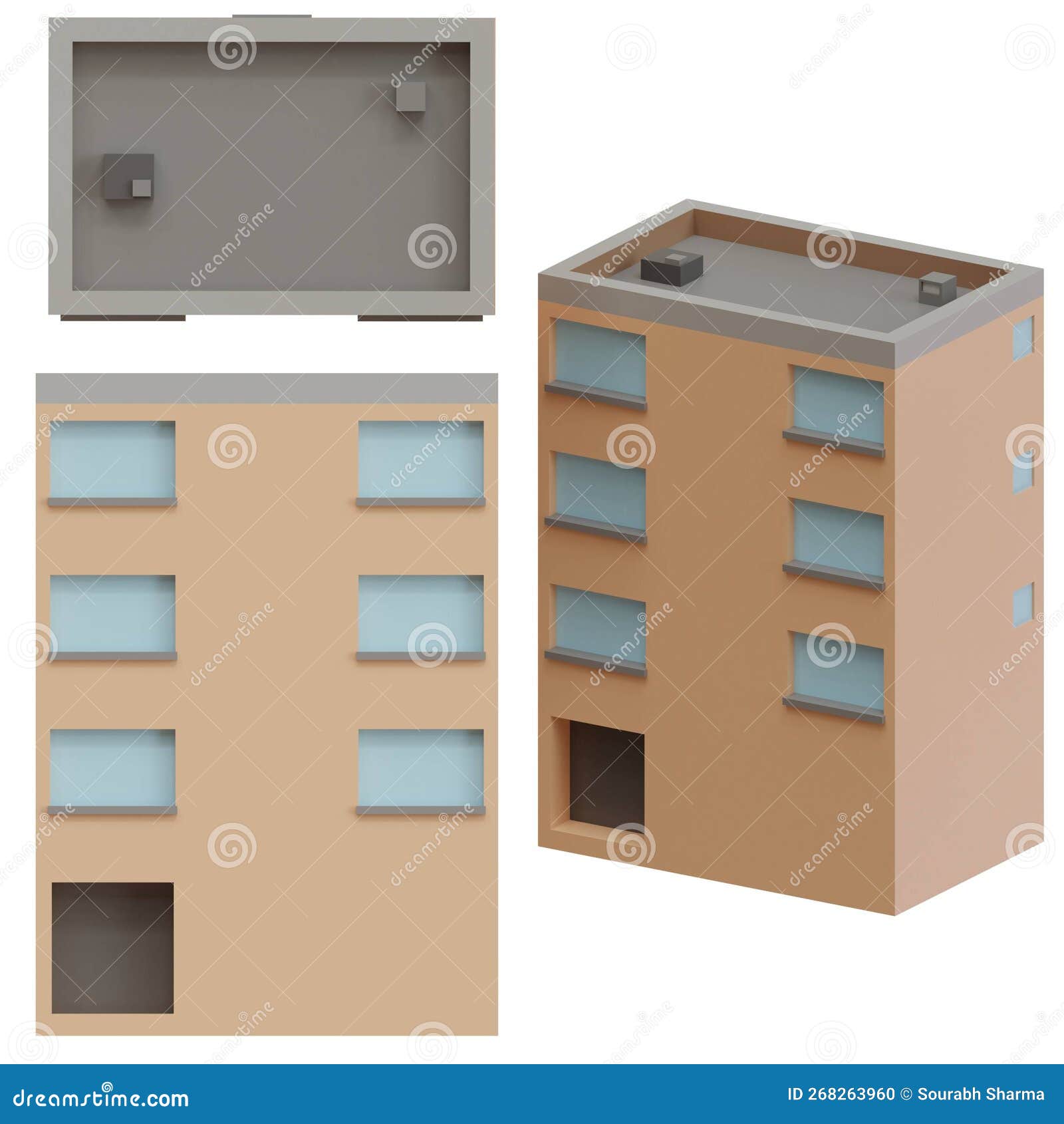 Low Poly Building All Views Stock Photo - Image of polygon, front ...