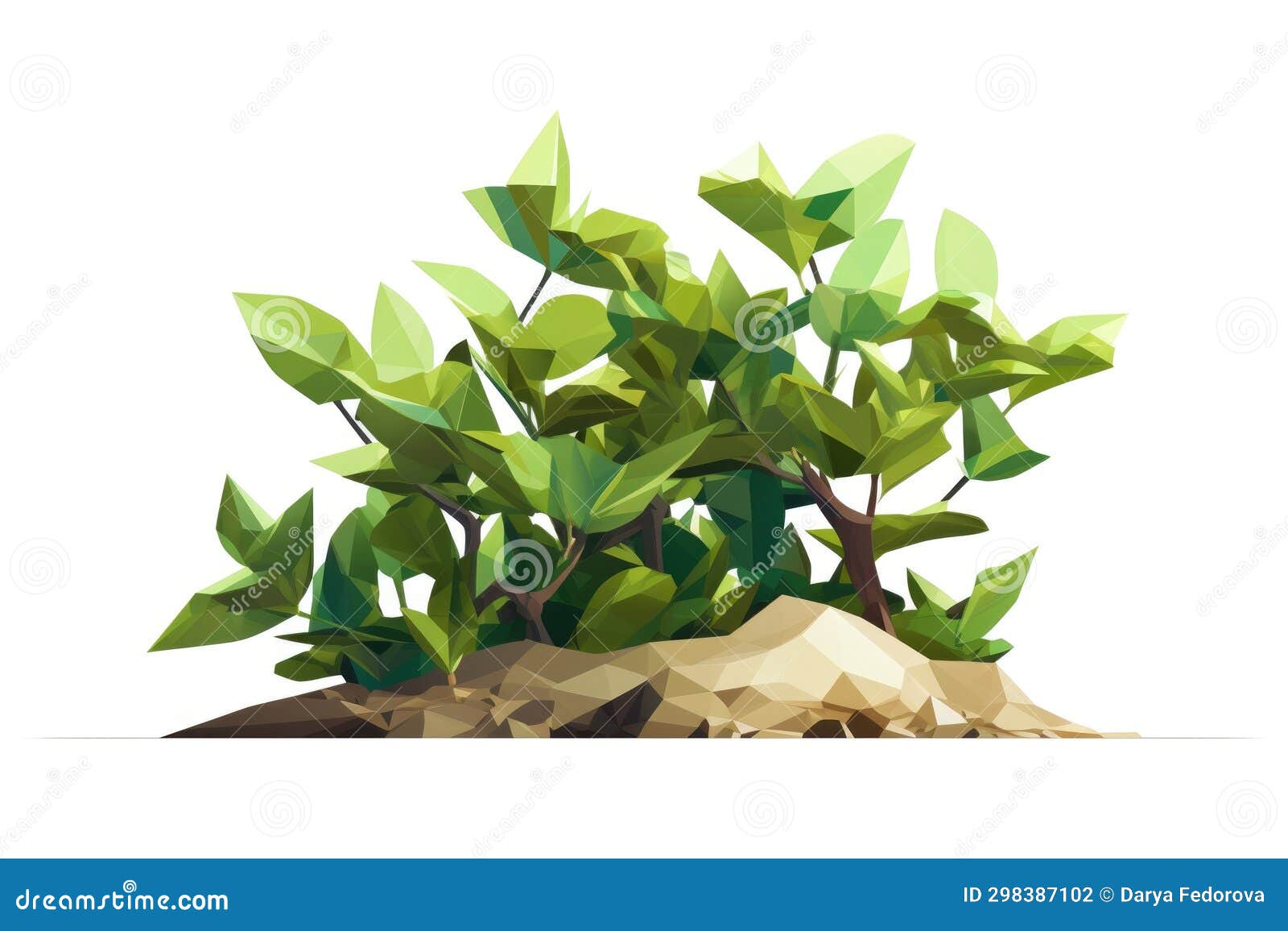 Low Poly Bush with Stones on White Background Stock Illustration ...