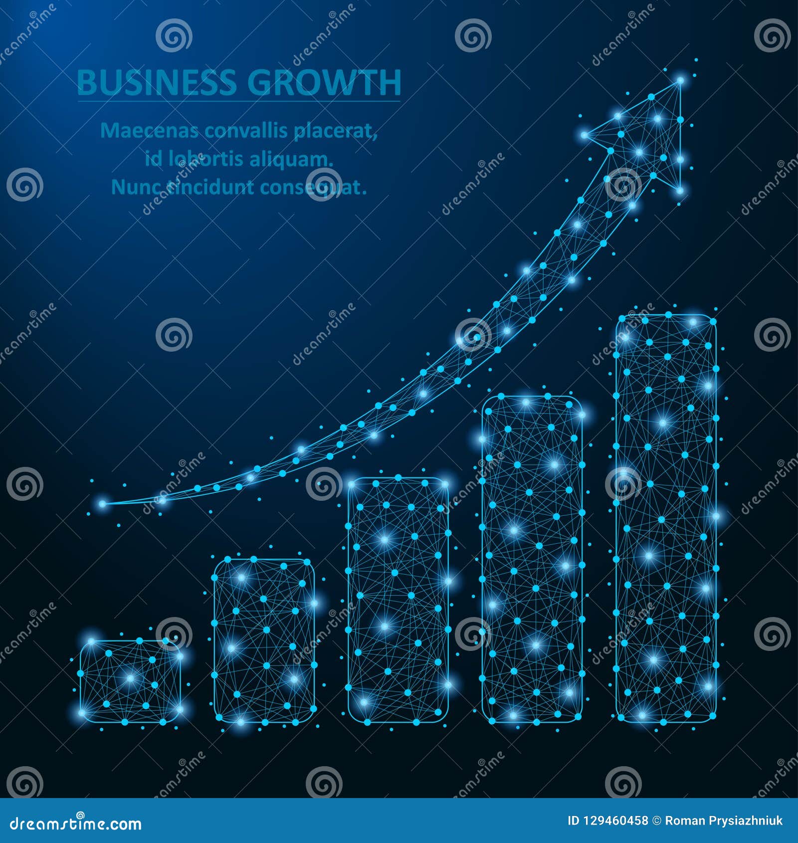 Low Poly Business Diagram With Growth Arrow And Bar Chart Made By Dot ...