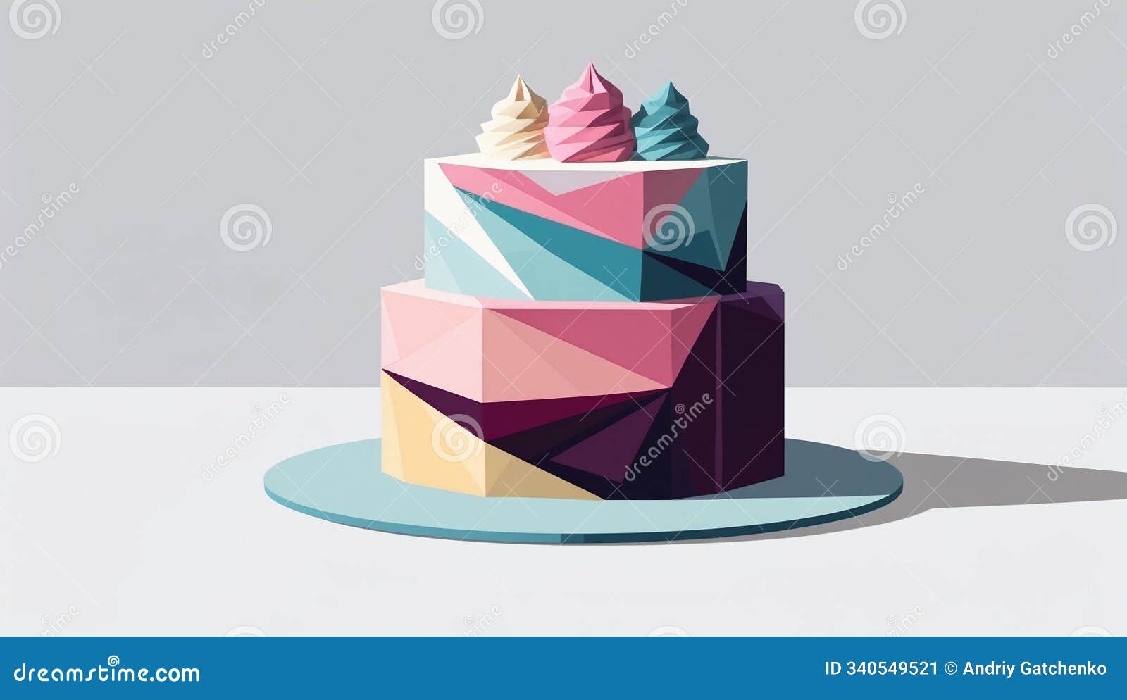 Low Poly Cake Illustration with Pastel Shades and Bold Geometric Design ...