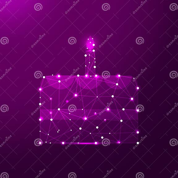 Low Poly Cake Vector Illustration. Polygon Birhday Cake Icon with Lines ...