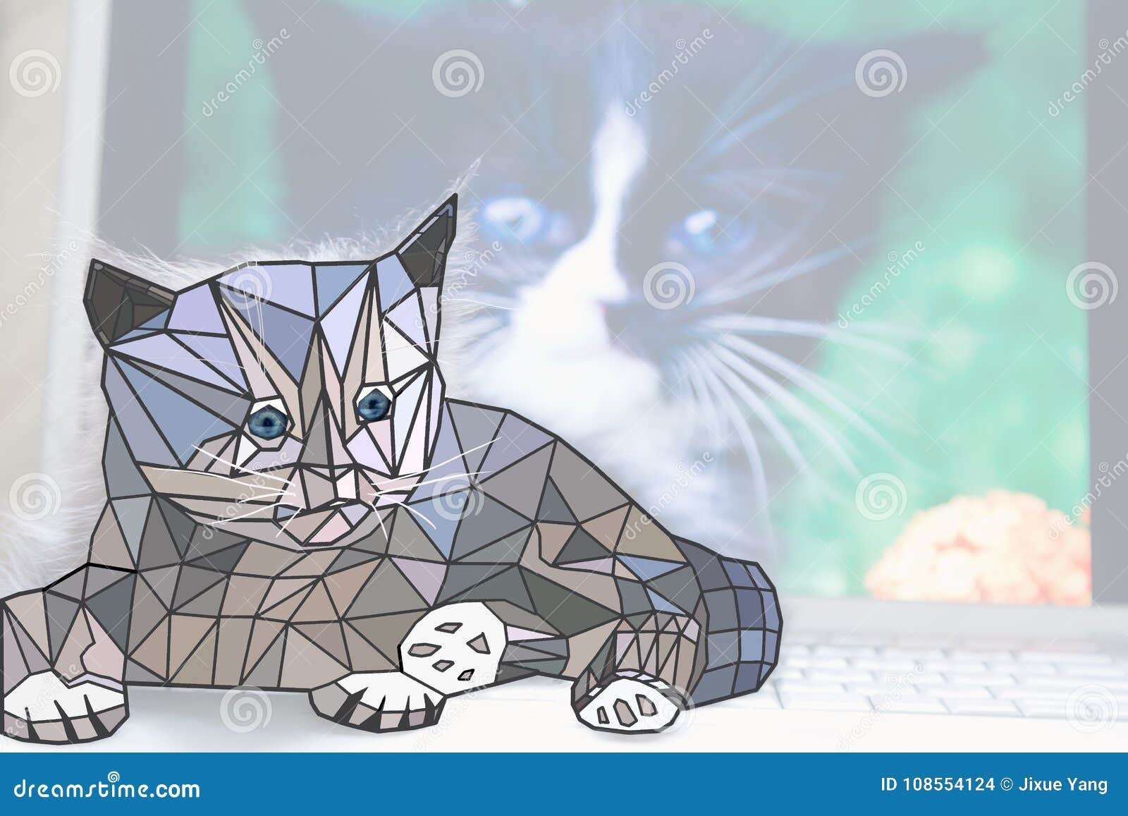 Low poly cat sit on laptop stock illustration. Illustration of shape ...