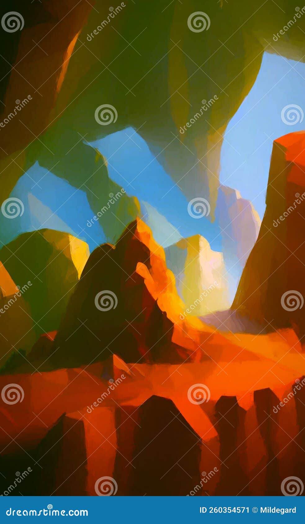 Low Poly Cave - Stylized Digital Art Stock Illustration - Illustration ...