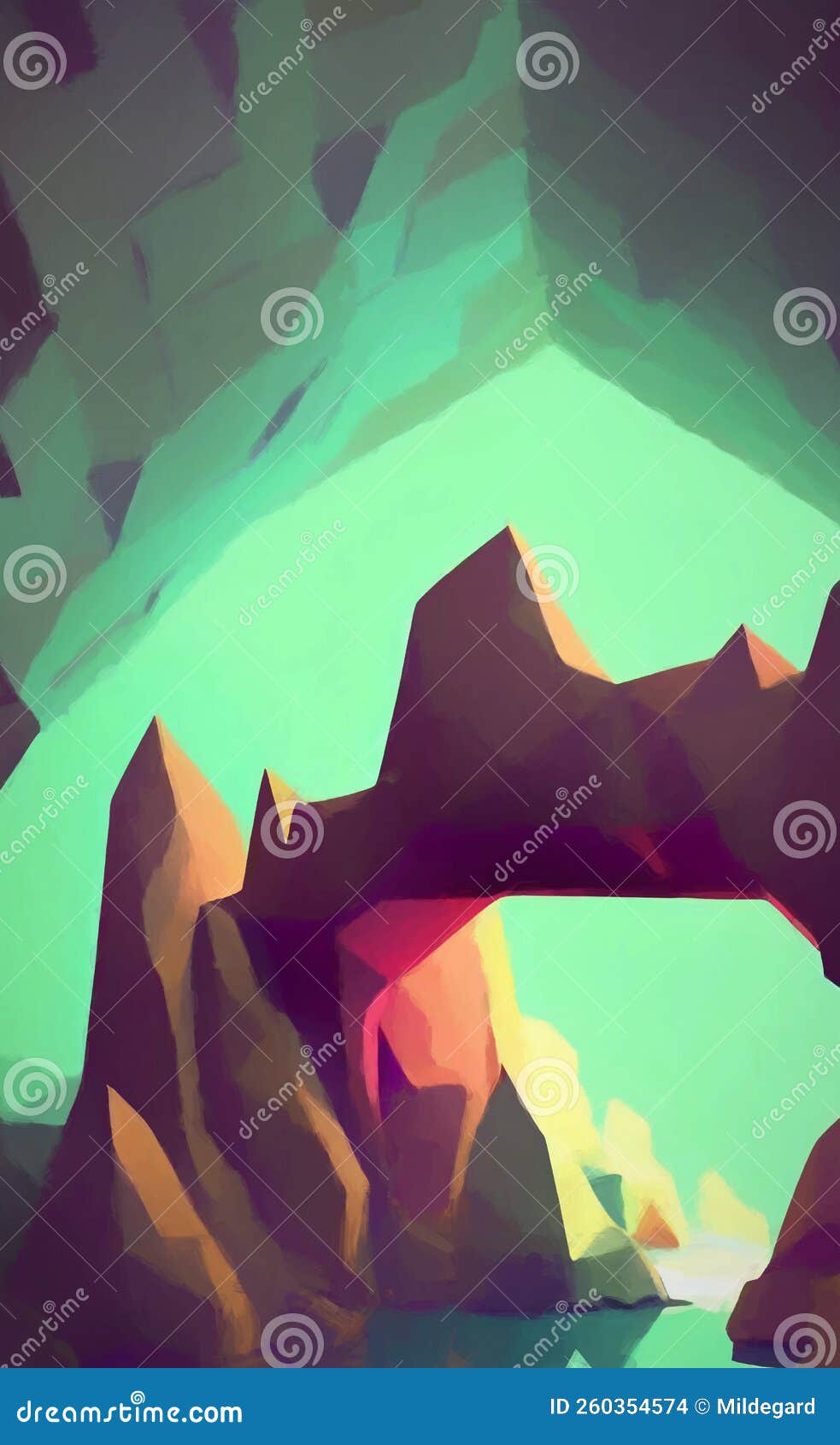Low Poly Cave - Stylized Digital Art Stock Illustration - Illustration ...