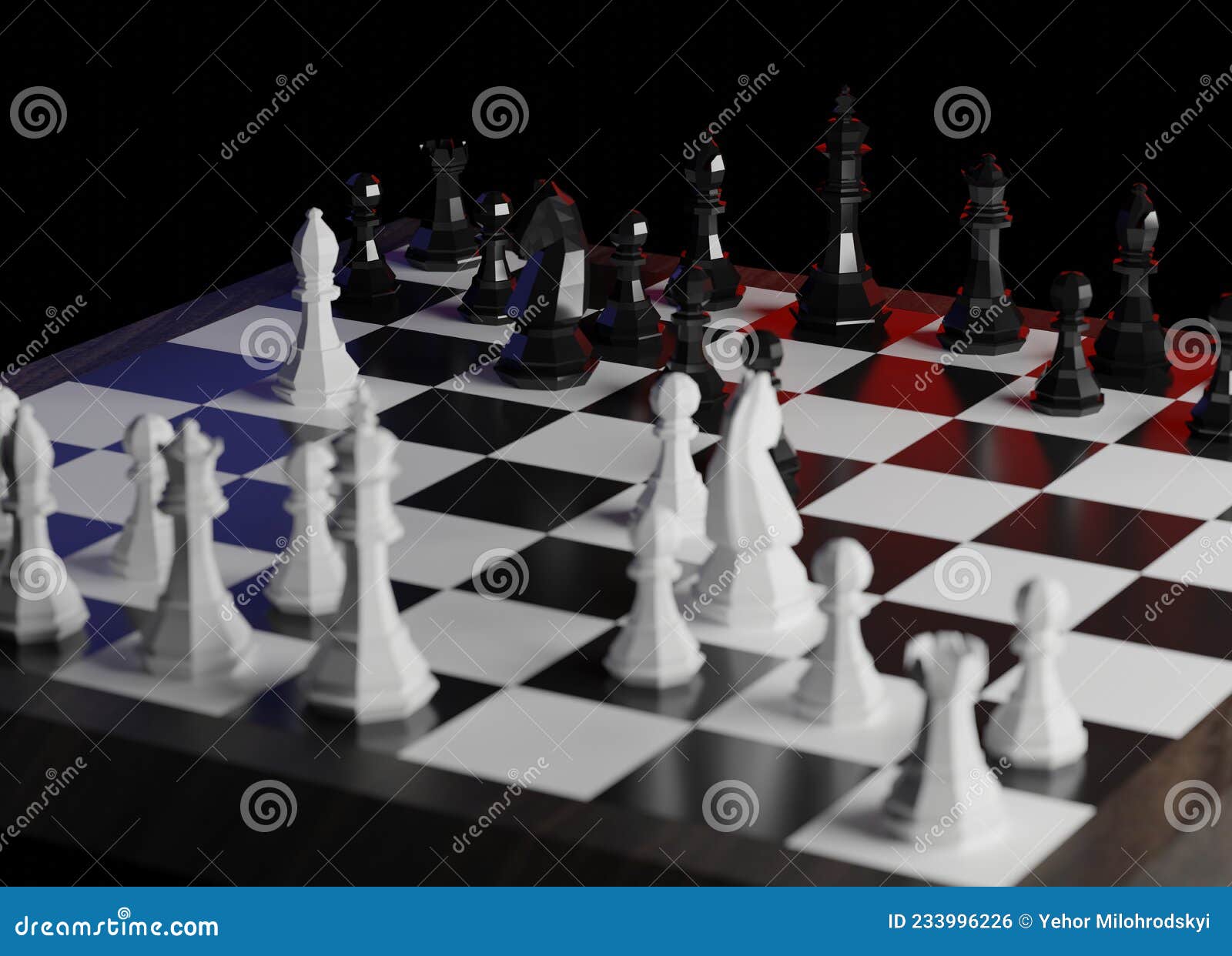 Low Poly Chess Set on the Board. Stock Illustration - Illustration of ...