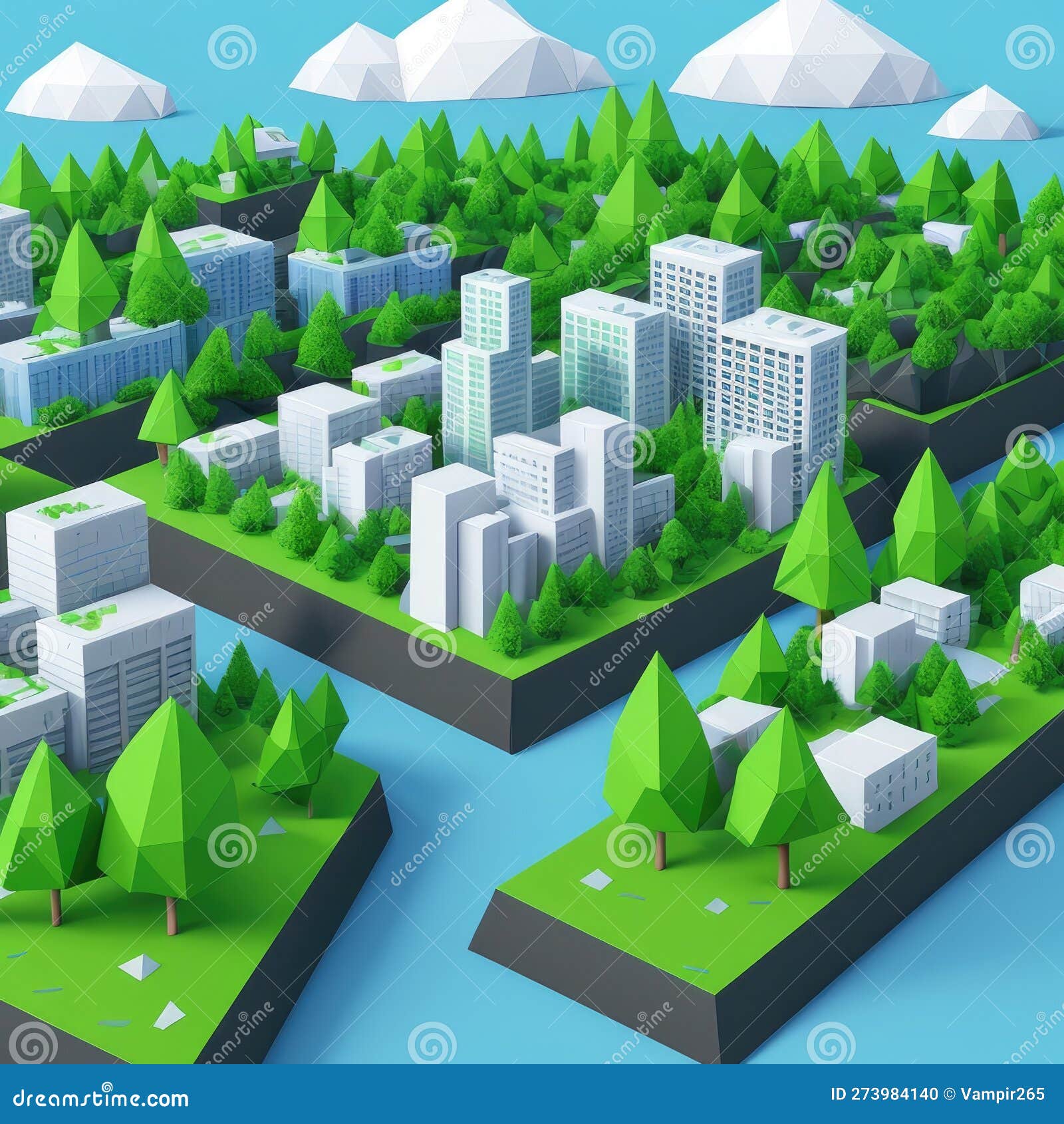 Low-poly City with Building and Trees. Stock Illustration ...