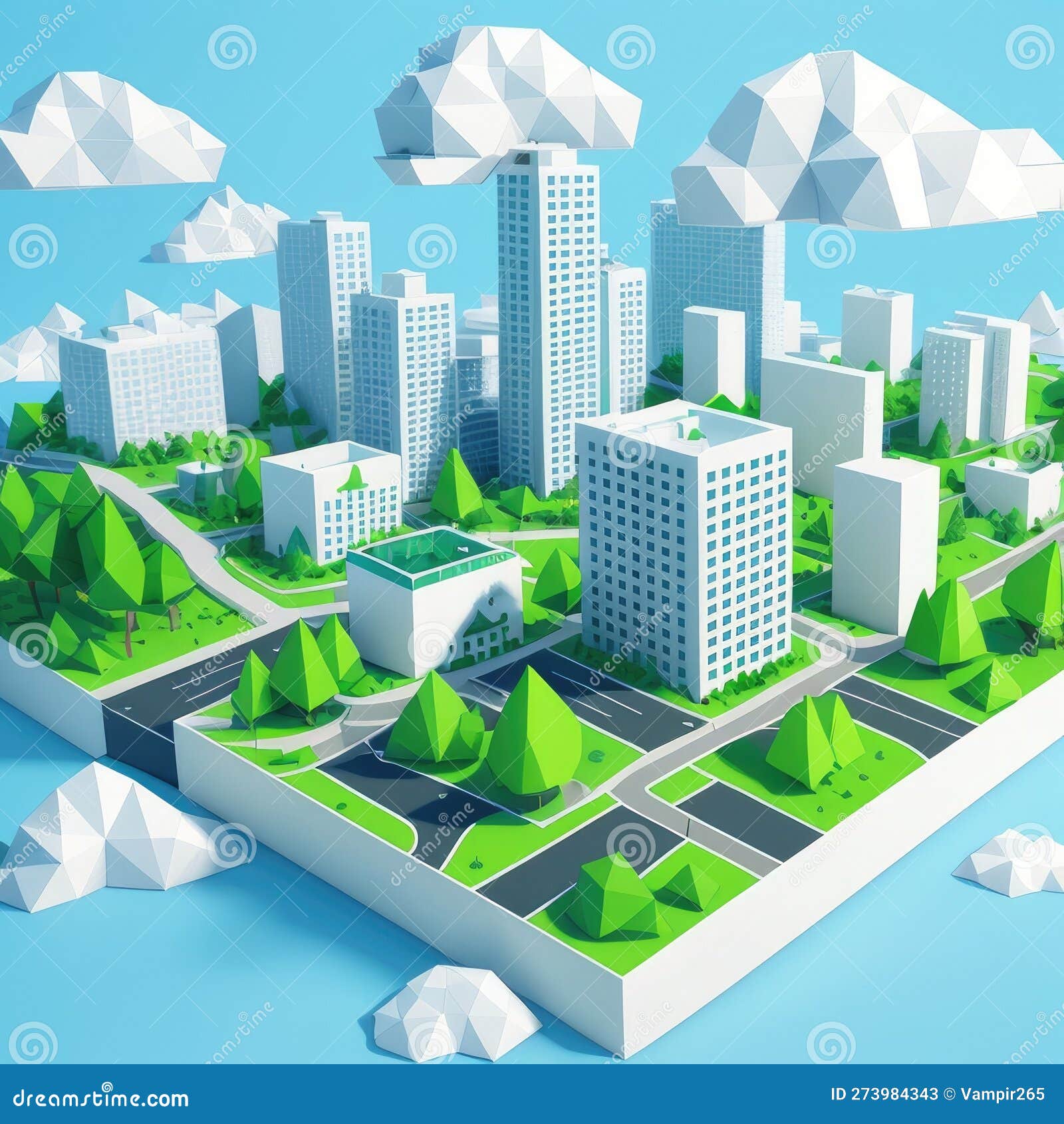 Low-poly City with Building and Trees. Stock Illustration ...