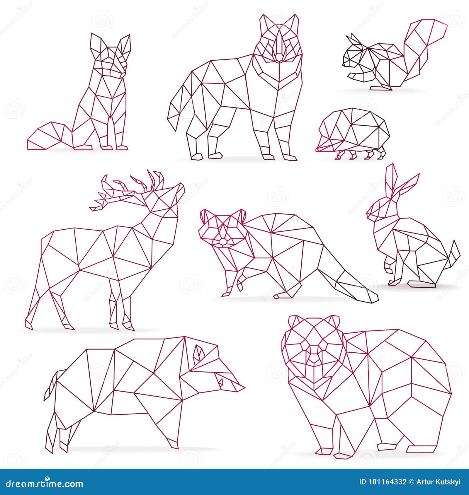 Low Poly Color Gradient Line Animals Set. Origami Polygonal Line ... Low Poly Color Gradient Line Animals Set. Origami Polygonal Line ...