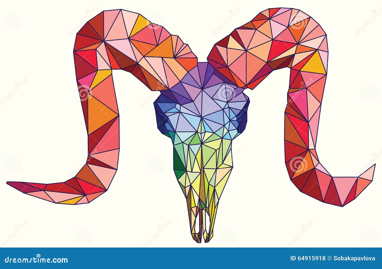 Low-poly Colorful Geometric Ram Skull Art Stock Vector - Illustration ...