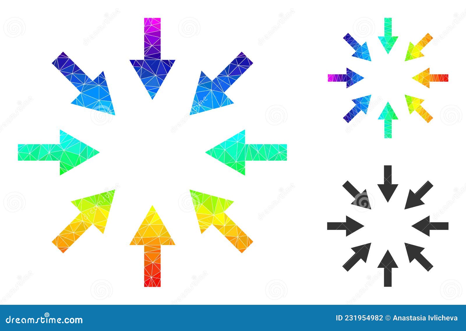 Vector Polygonal Compact Arrows Icon with Spectrum Gradient Stock ...
